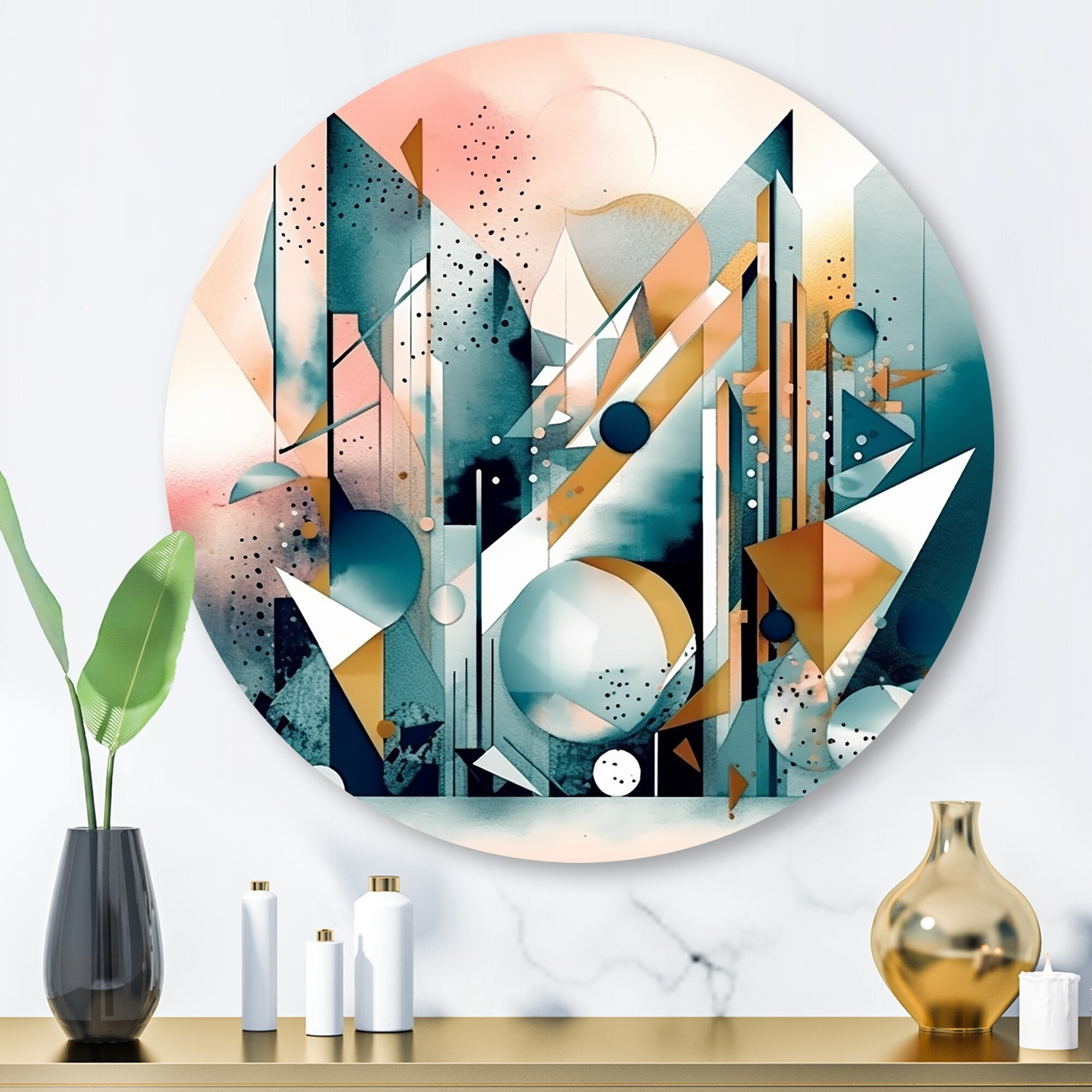 Designart "Cubist Embrace Blue and Pink Palette II" Minimalism Metal ...