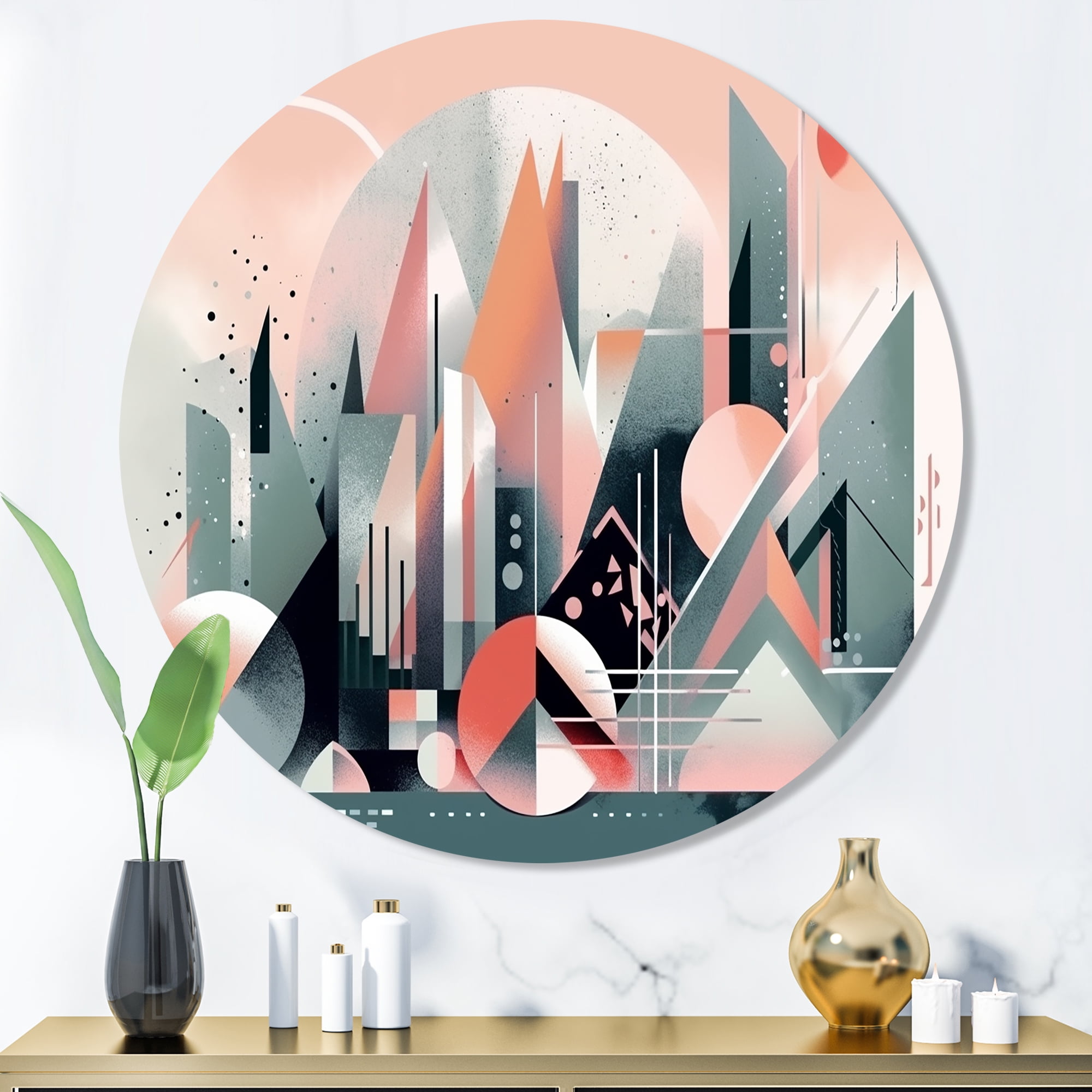 Designart "Cubist Embrace Blue and Pink Palette IV" Minimalism Metal ...