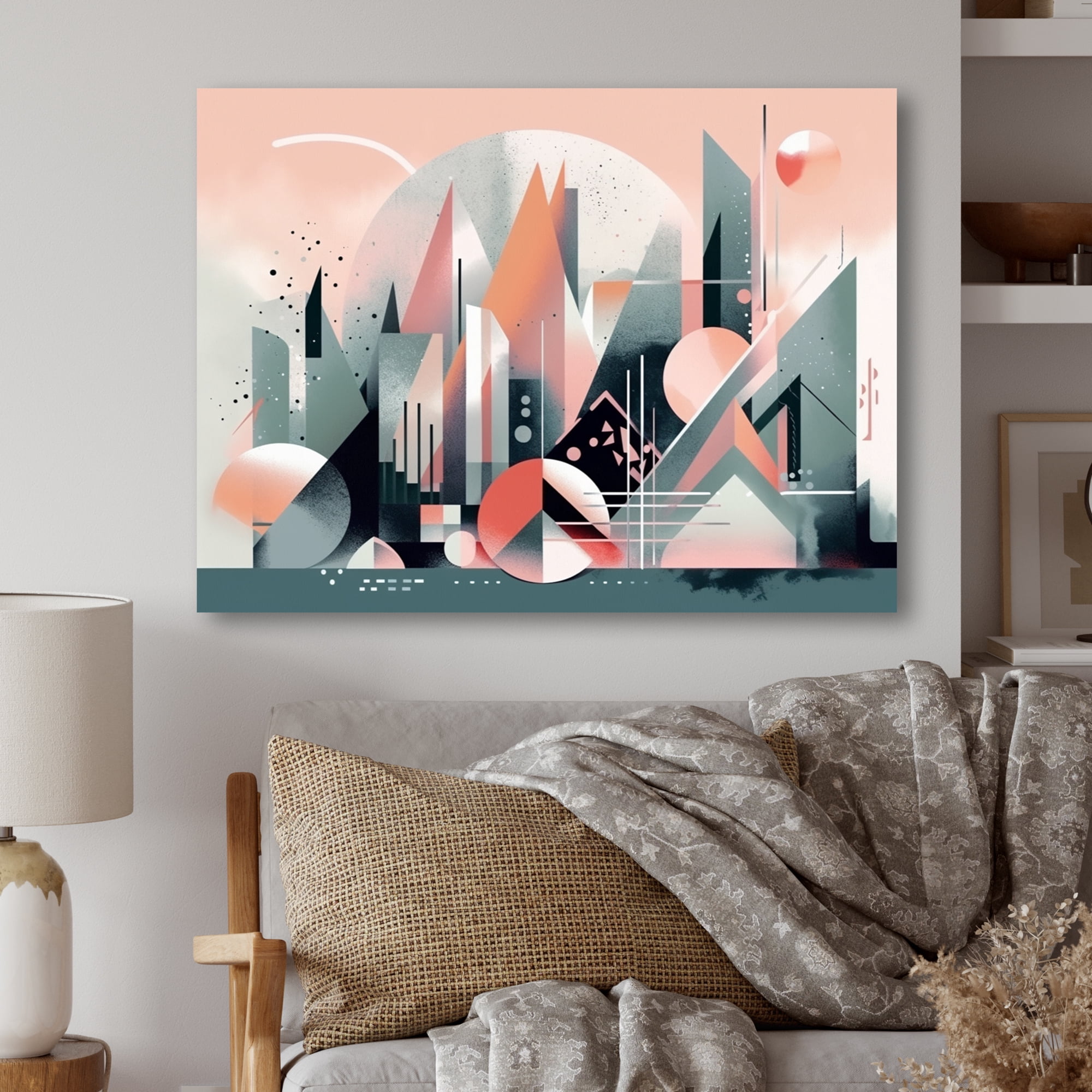 Designart "Cubist Embrace Blue and Pink Palette IV" Minimalism Metal ...