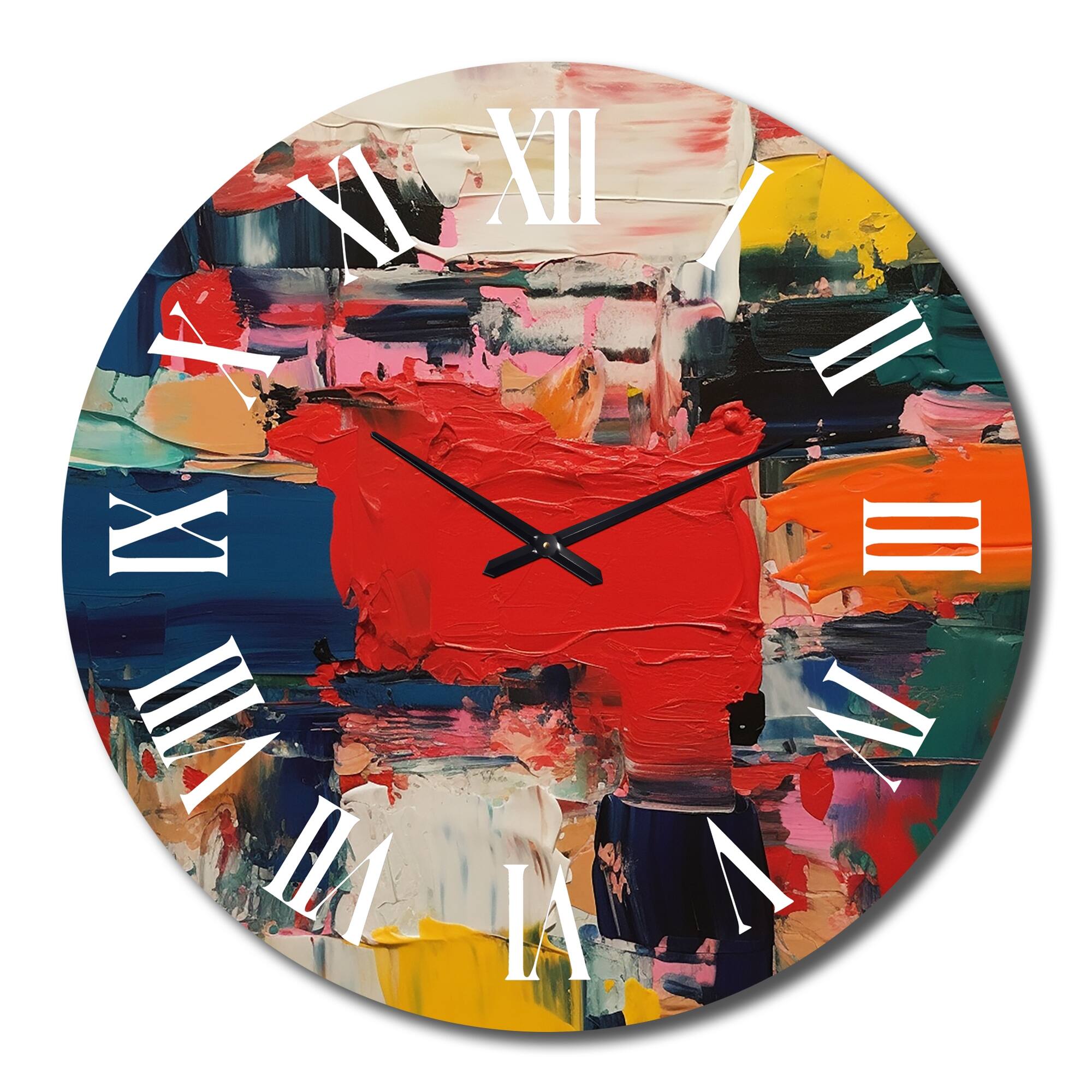 Designart "Cubist Fusion Red Blue Harmony" Cubism Oversized Wall Clock ...
