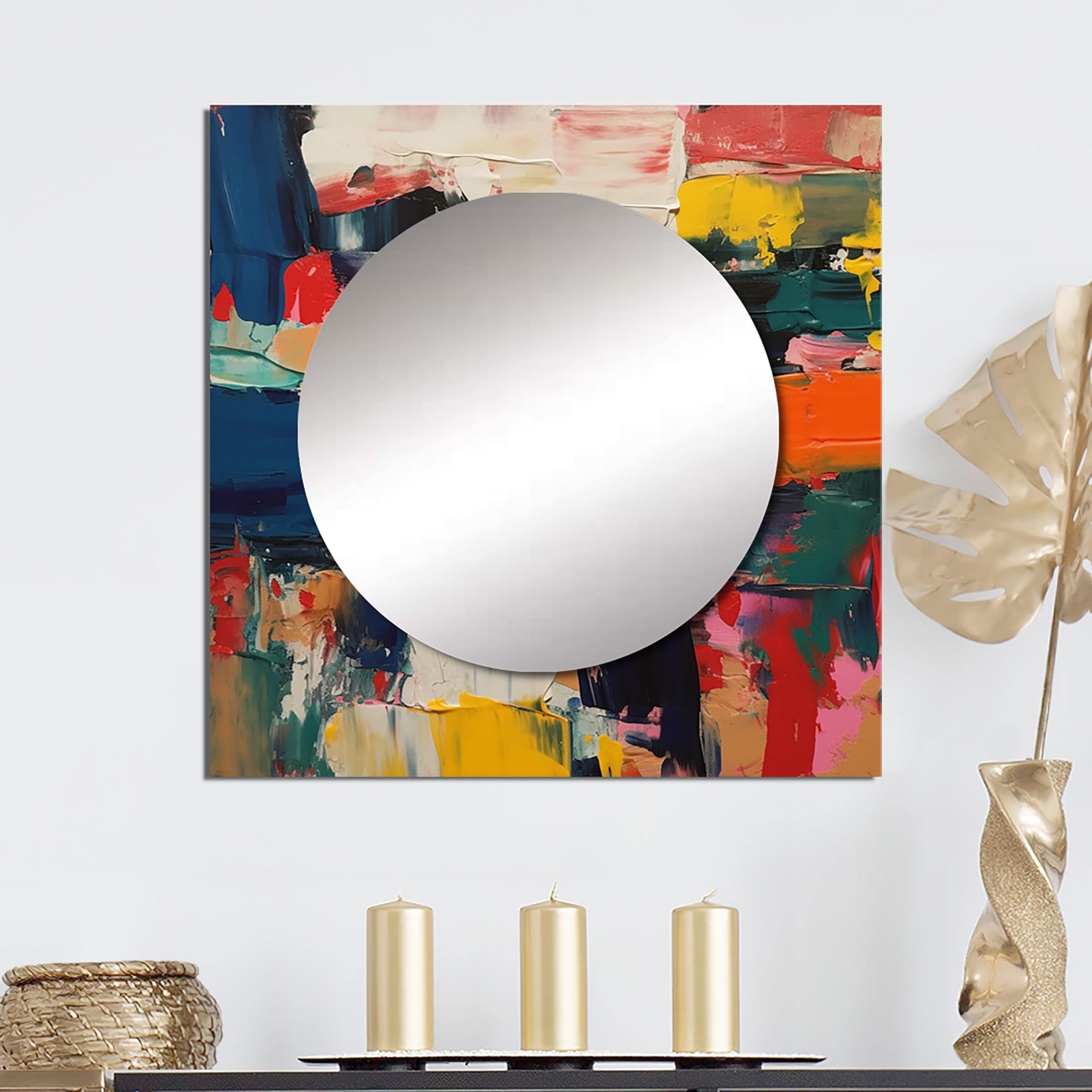 Designart "Cubist Fusion Red Blue Harmony" Cubism Square Mirror For ...