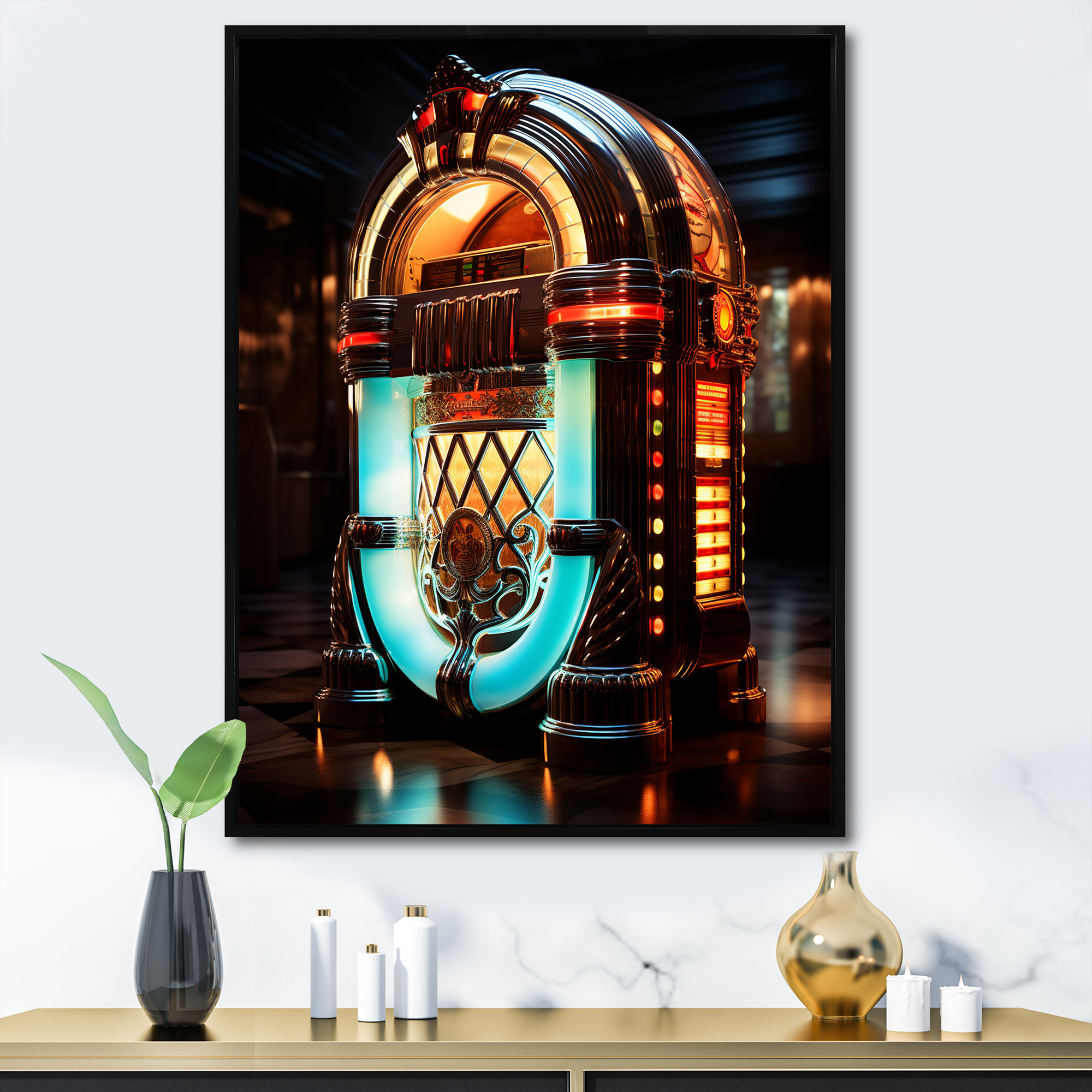Designart "Cubist Harmonies Jukebox Artistry II" Fashion Framed Wall ...