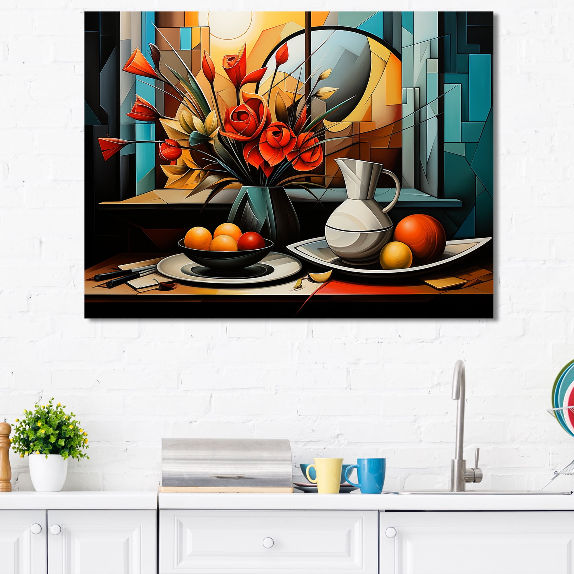 Designart "Cubist Interpretation Of Still Life With Flowers" Cubism ...