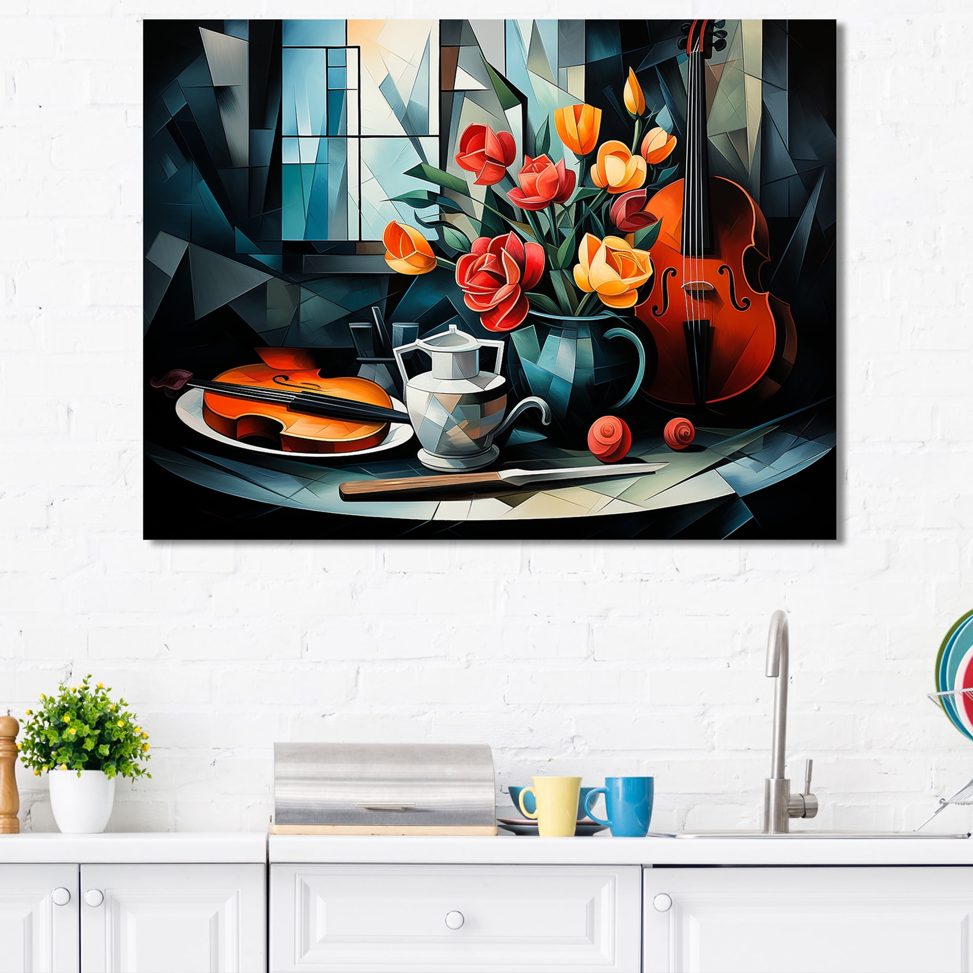 Designart "Cubist Interpretation Of Still Life With Flowers II" Cubism ...