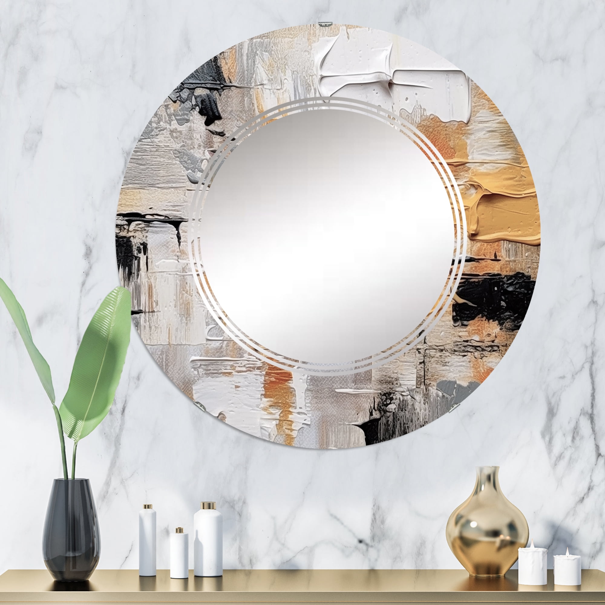 Designart "Cubist Kaleidoscope in Beige and Gold III" Cubism Round Wall ...