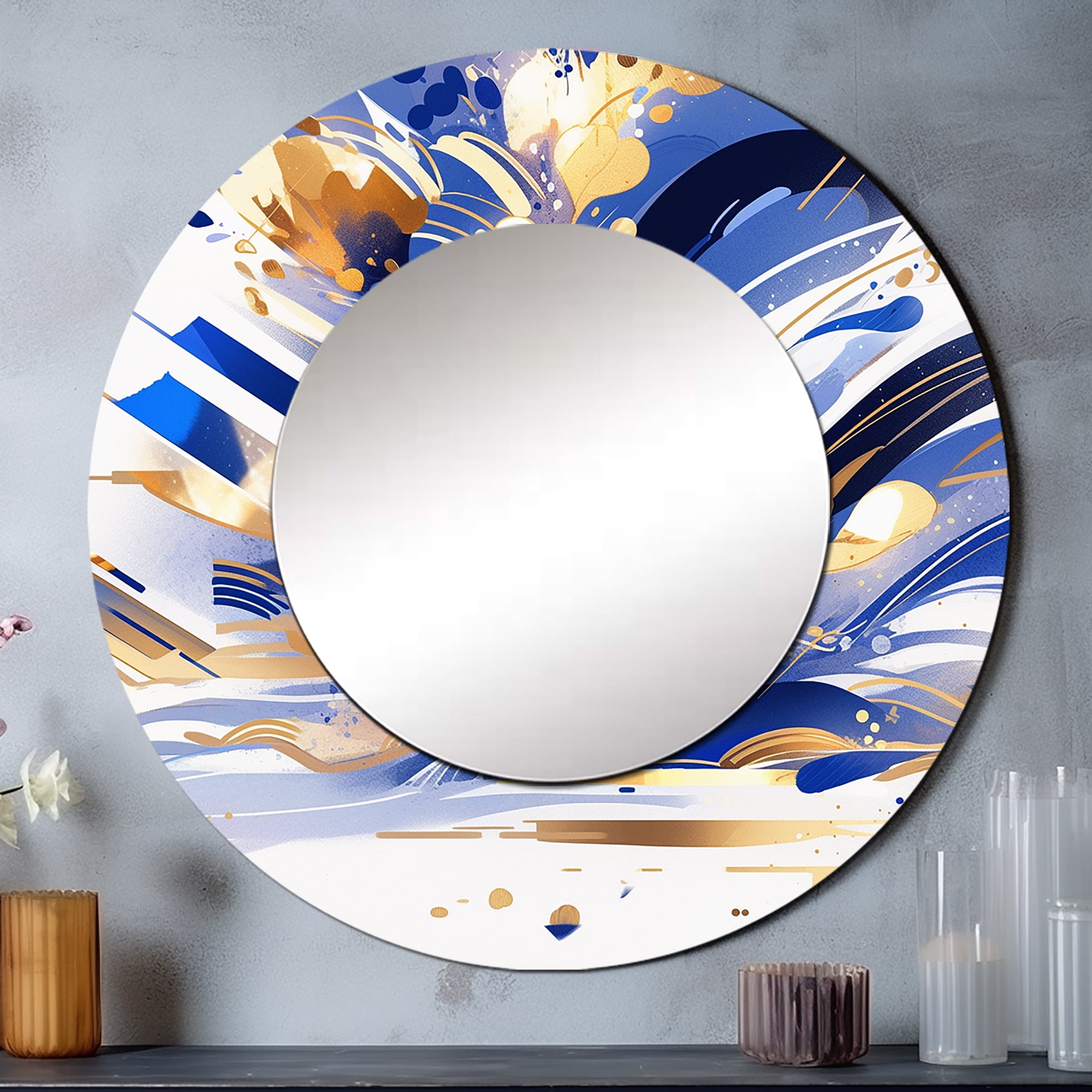 Designart "Cubist Kaleidoscope in Blue and White I" Cubism Blue Large ...