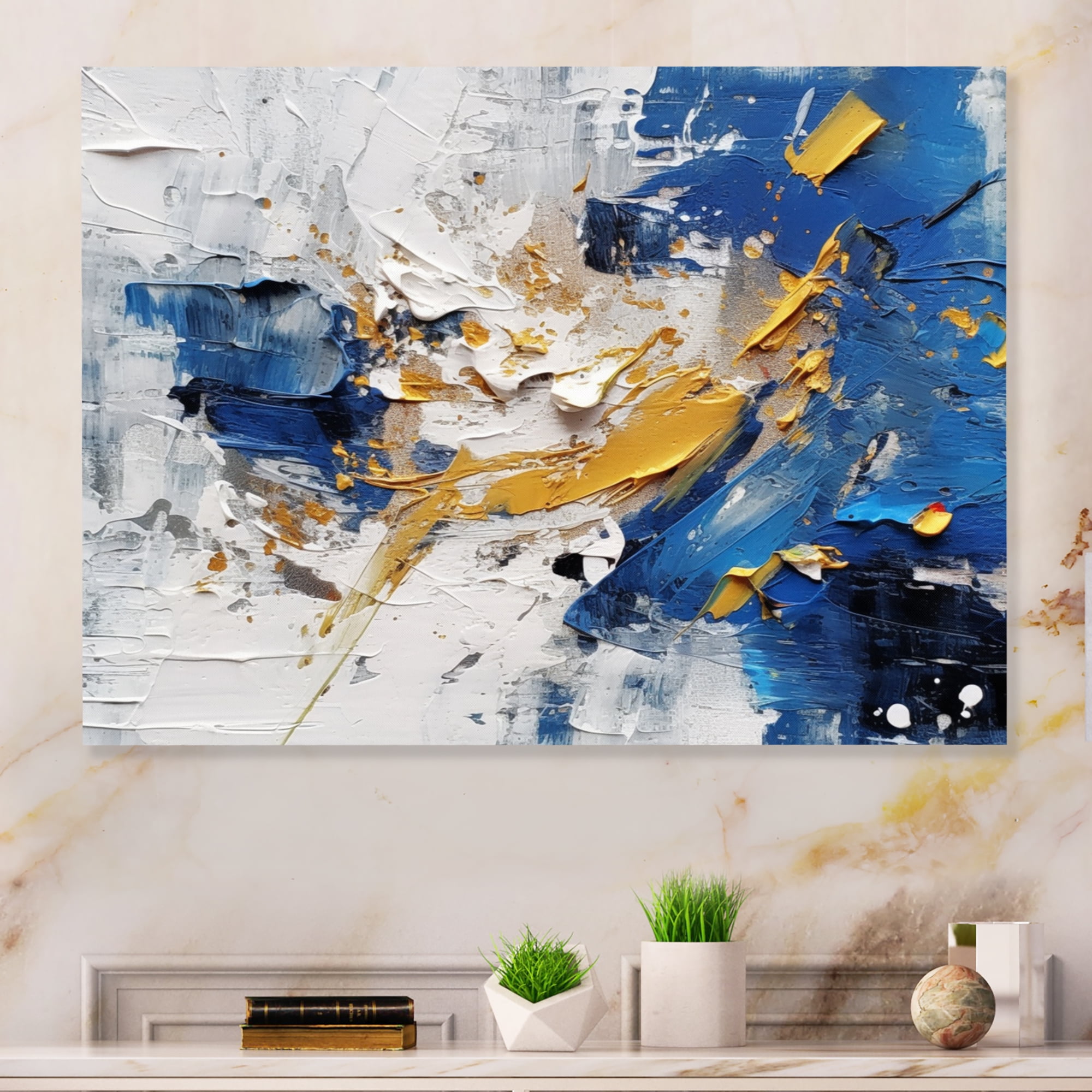Designart "Cubist Kaleidoscope Blue Yellow Harmony" Cubism Metal Wall ...