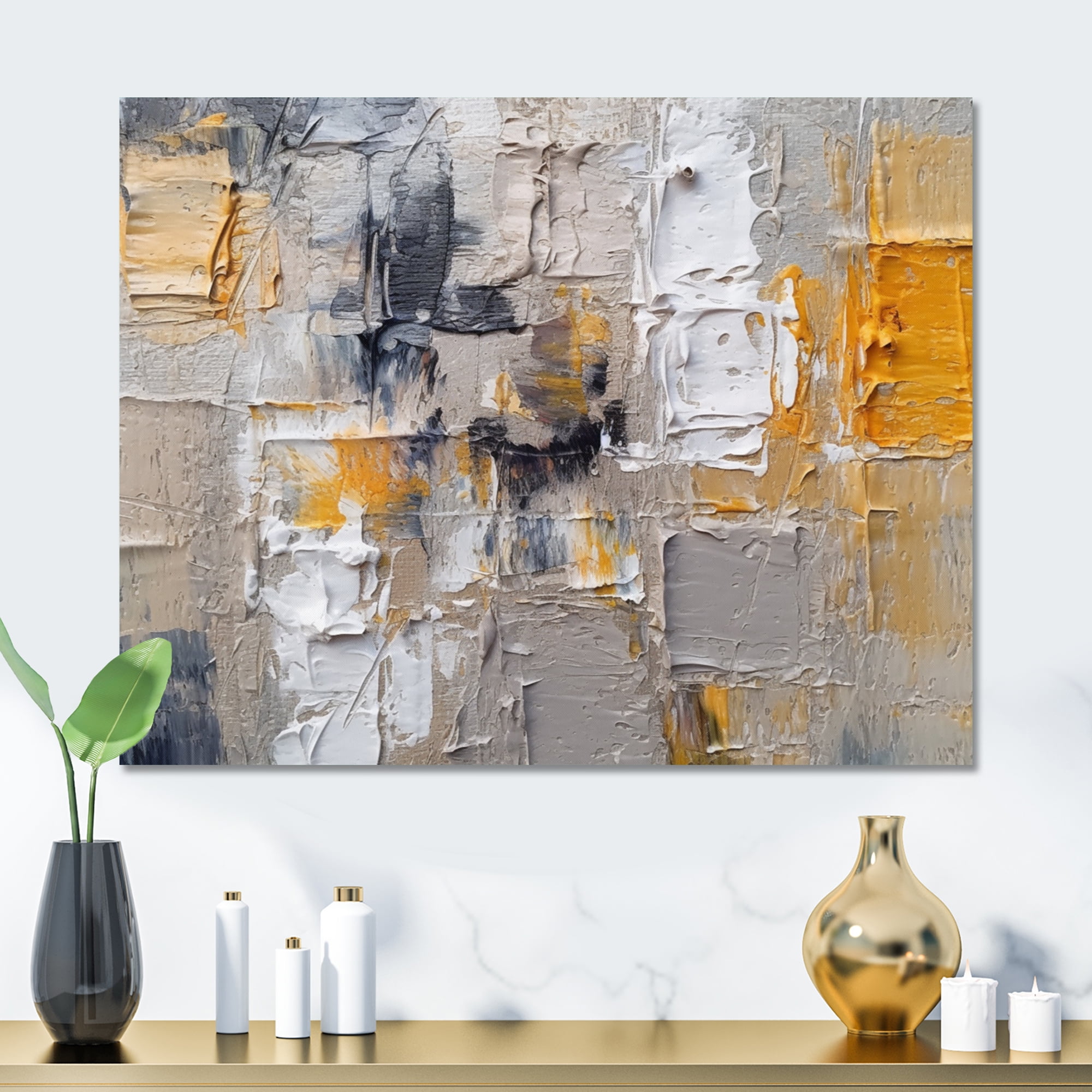 Designart "Cubist Kaleidoscope in Beige and Gold I" Cubism Metal Wall ...