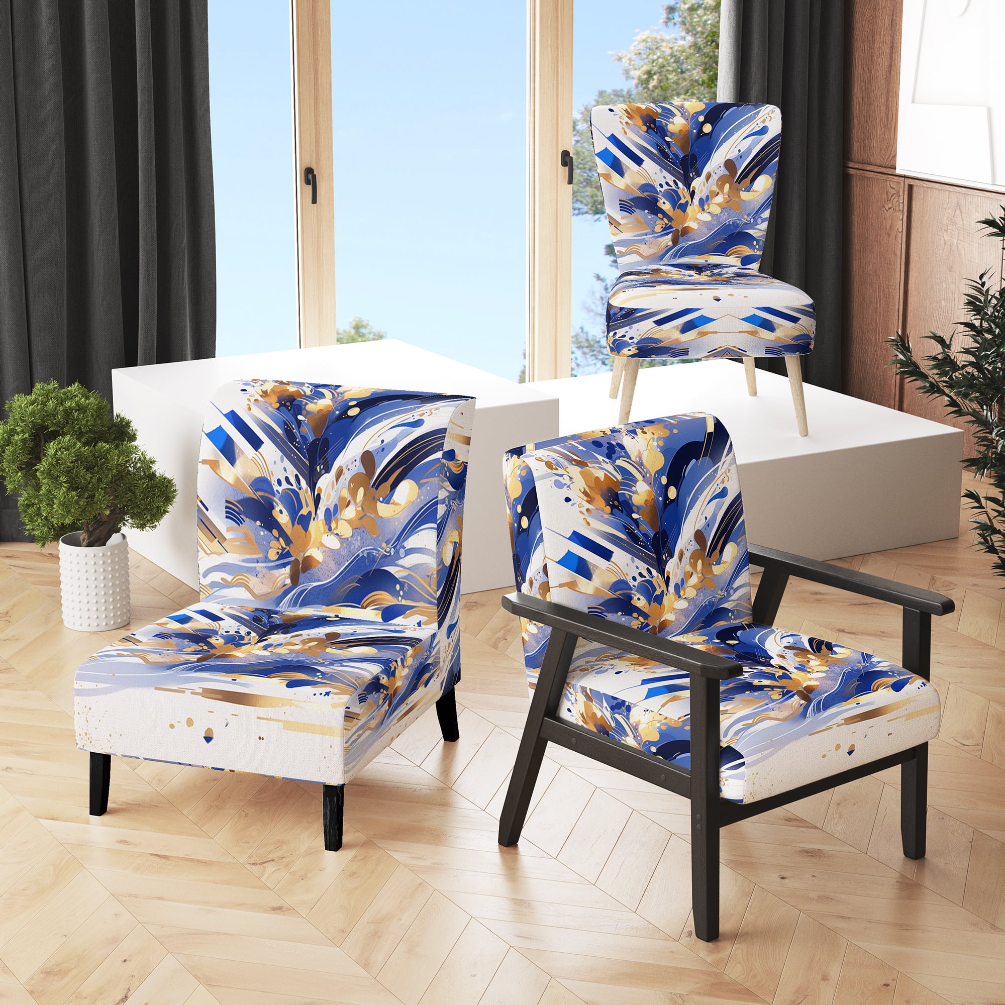 Designart "Cubist Kaleidoscope in Blue and White I" Blue Cubism ...