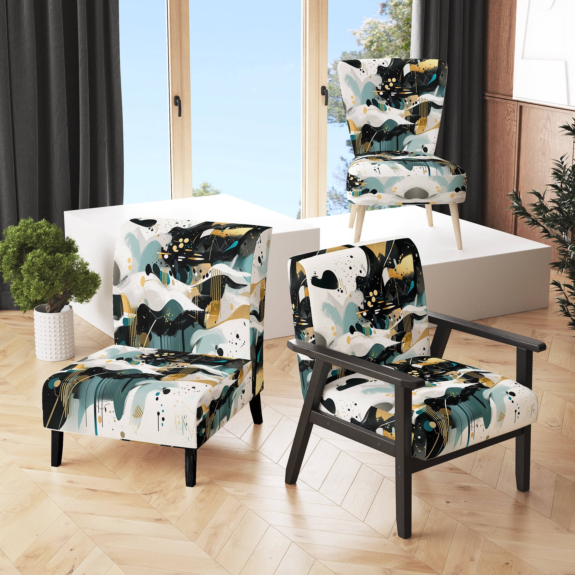 Designart "Cubist Kaleidoscope in Teal and Gold III" Teal Cubism ...