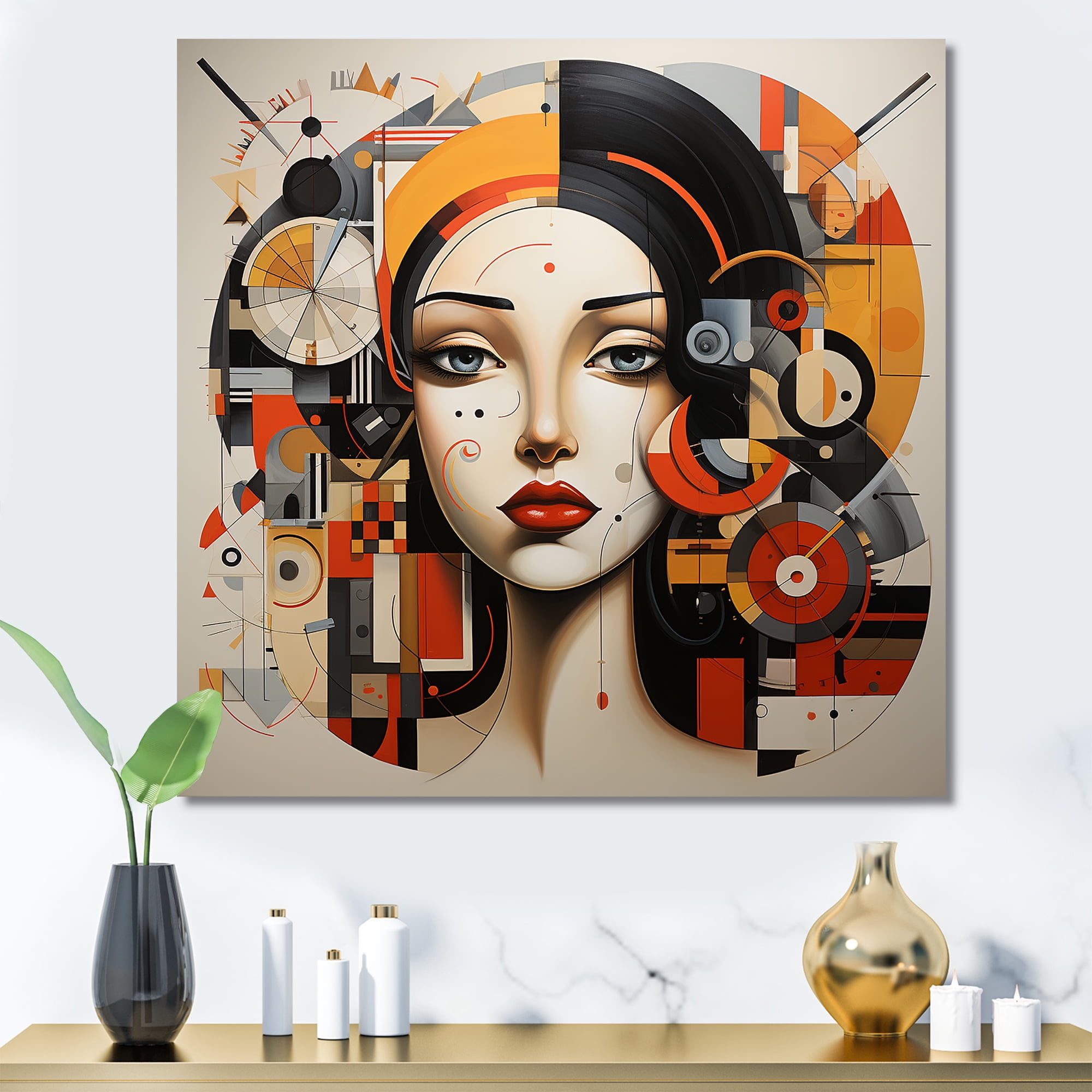 Designart "Cubist Portrait Yellow and Black Woman" Abstract Wall Art ...