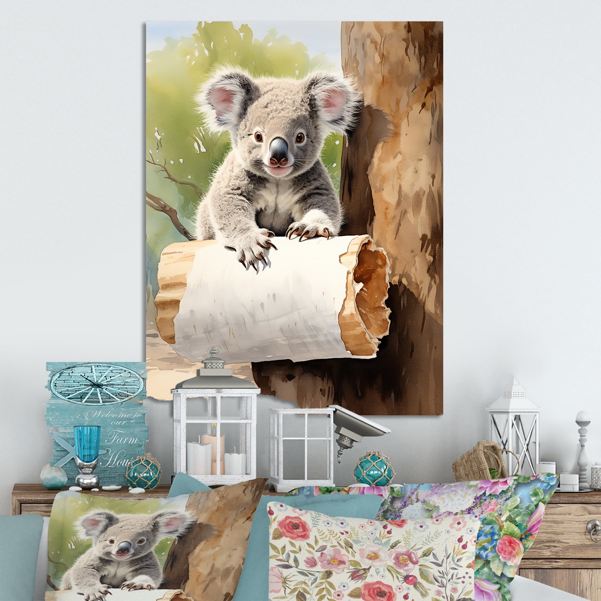 Designart "Cude Koala Cuddle in austall In Grey and White"Koala Animal ...