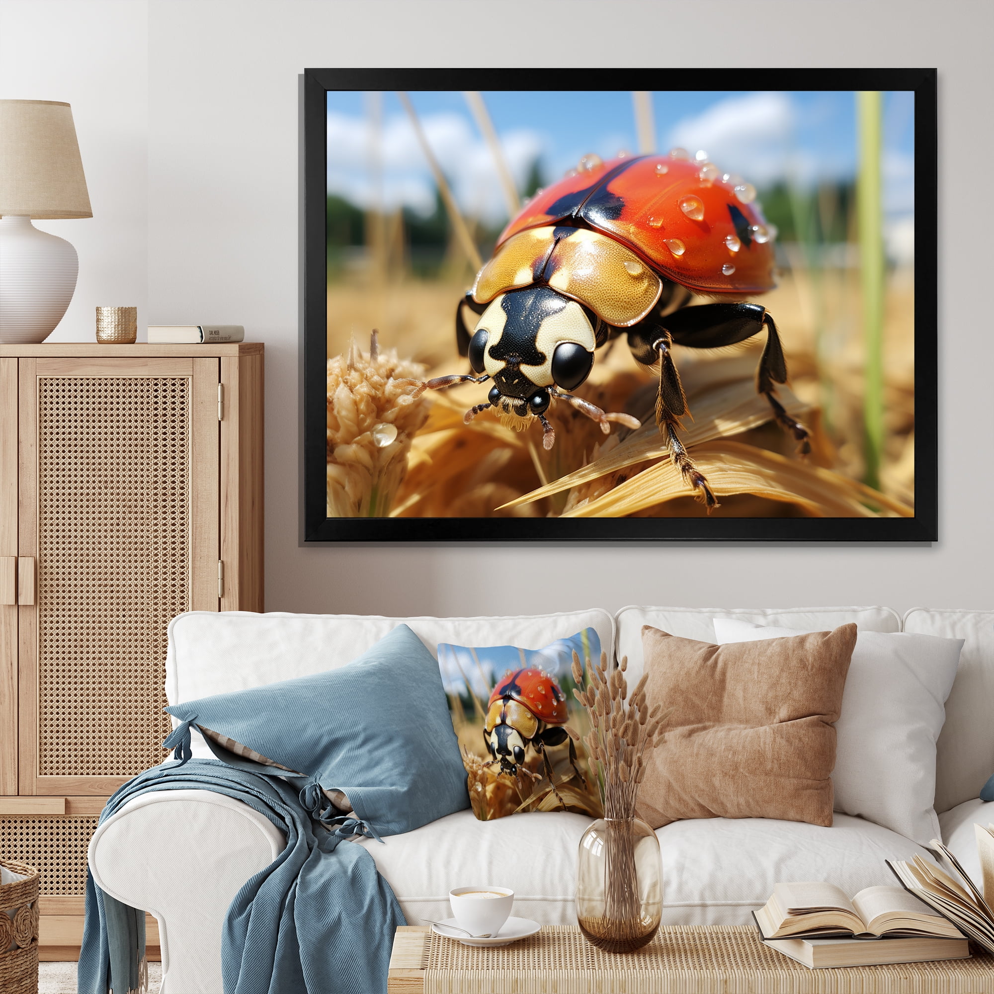 Designart "Curious Ladybugs in Meadows" Animals Framed Wall Art Decor ...