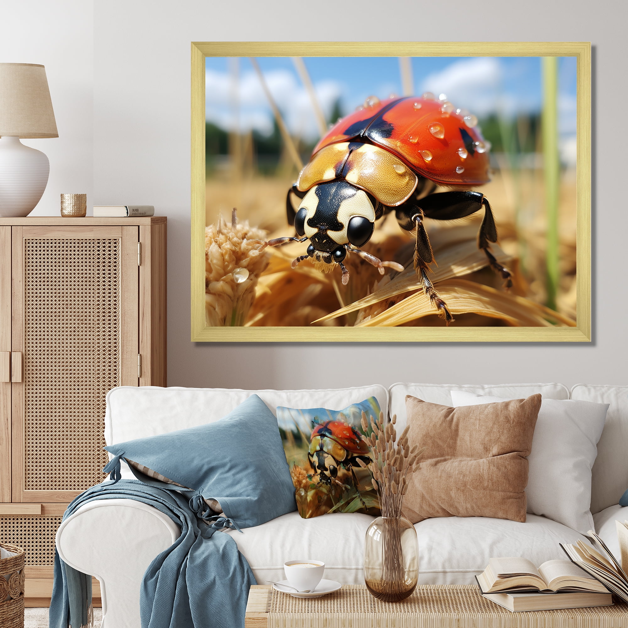 Designart "Curious Ladybugs in Meadows" Animals Framed Wall Art Decor ...