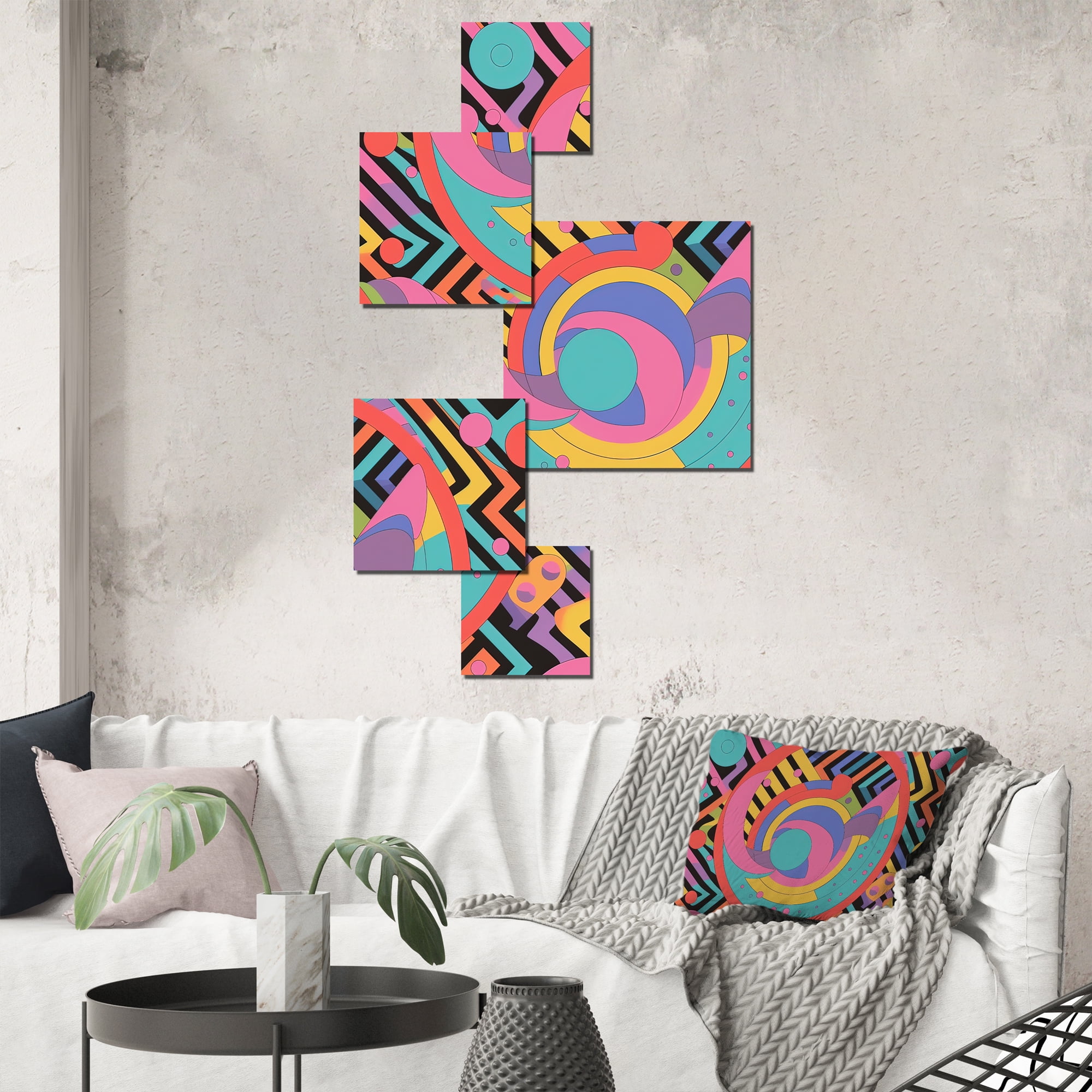 Designart "Curves and Shapes Groovy I" Abstract Metal Wall Decor Set ...