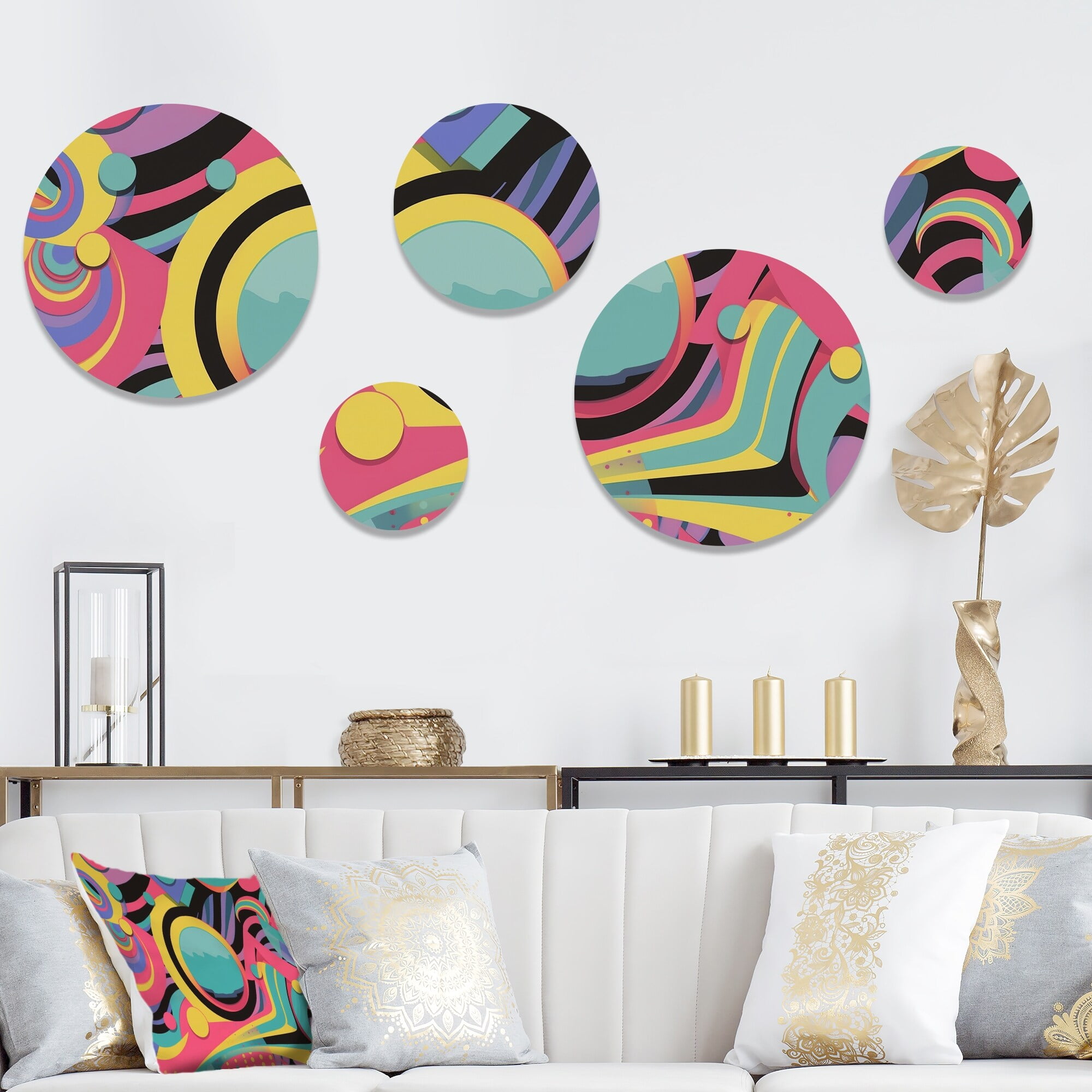 Designart "Curves and Shapes Groovy II" Abstract Metal Wall Art Set of ...