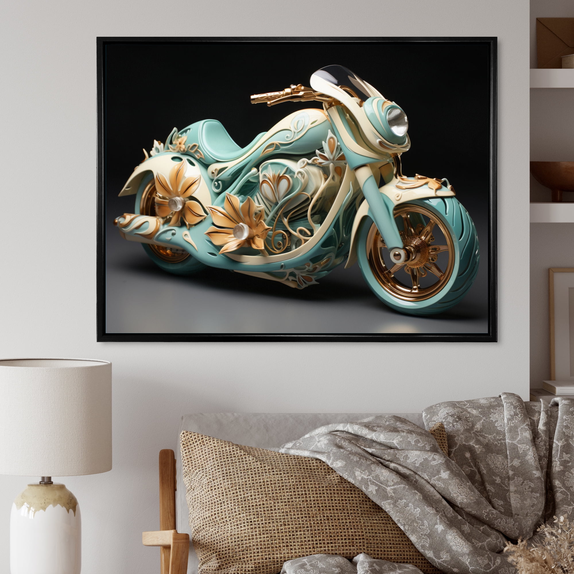Designart "Custom Cruiser Turquoise Gold Scooter II" Transportation ...