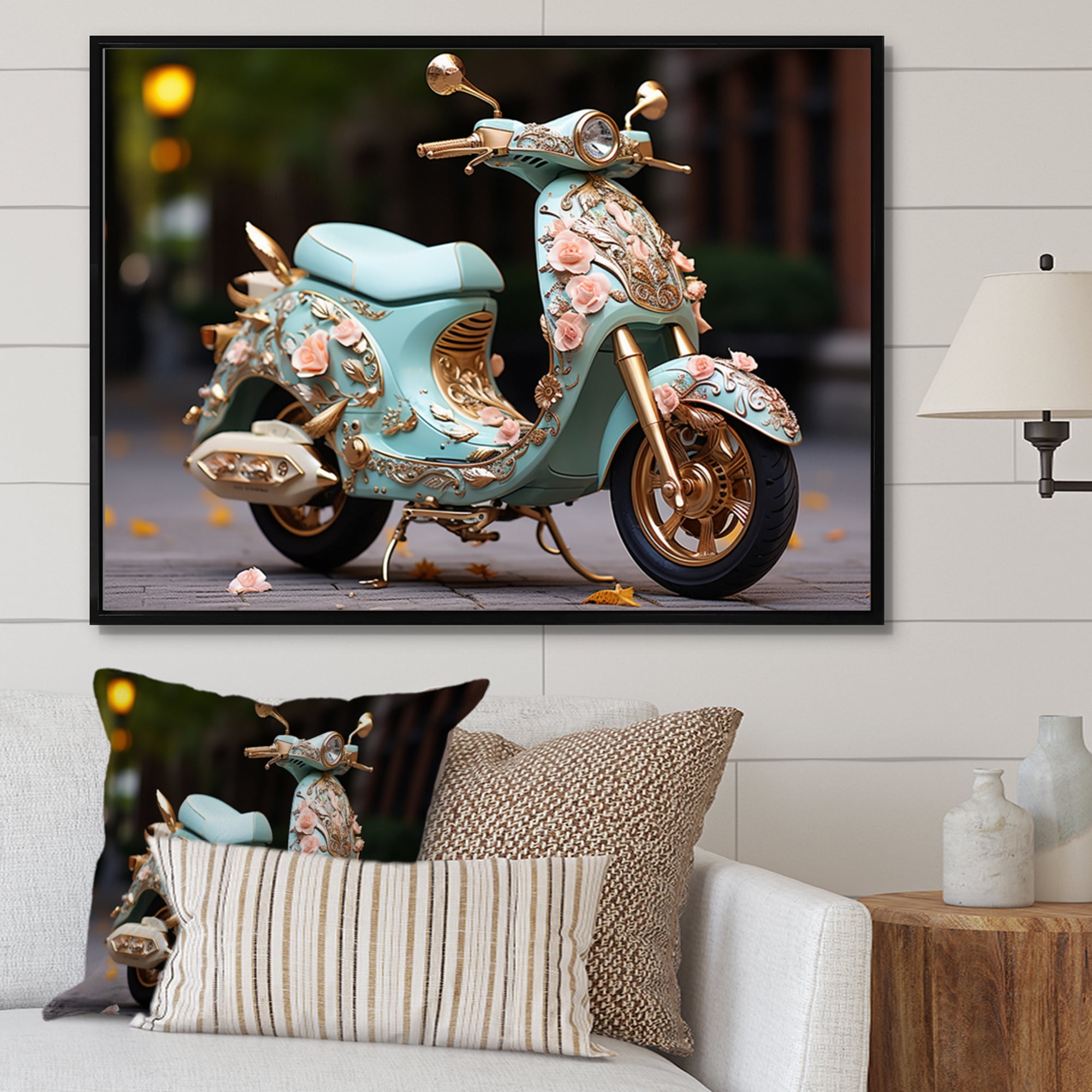 Designart "Custom Cruiser Turquoise Gold Scooter III" Transportation ...