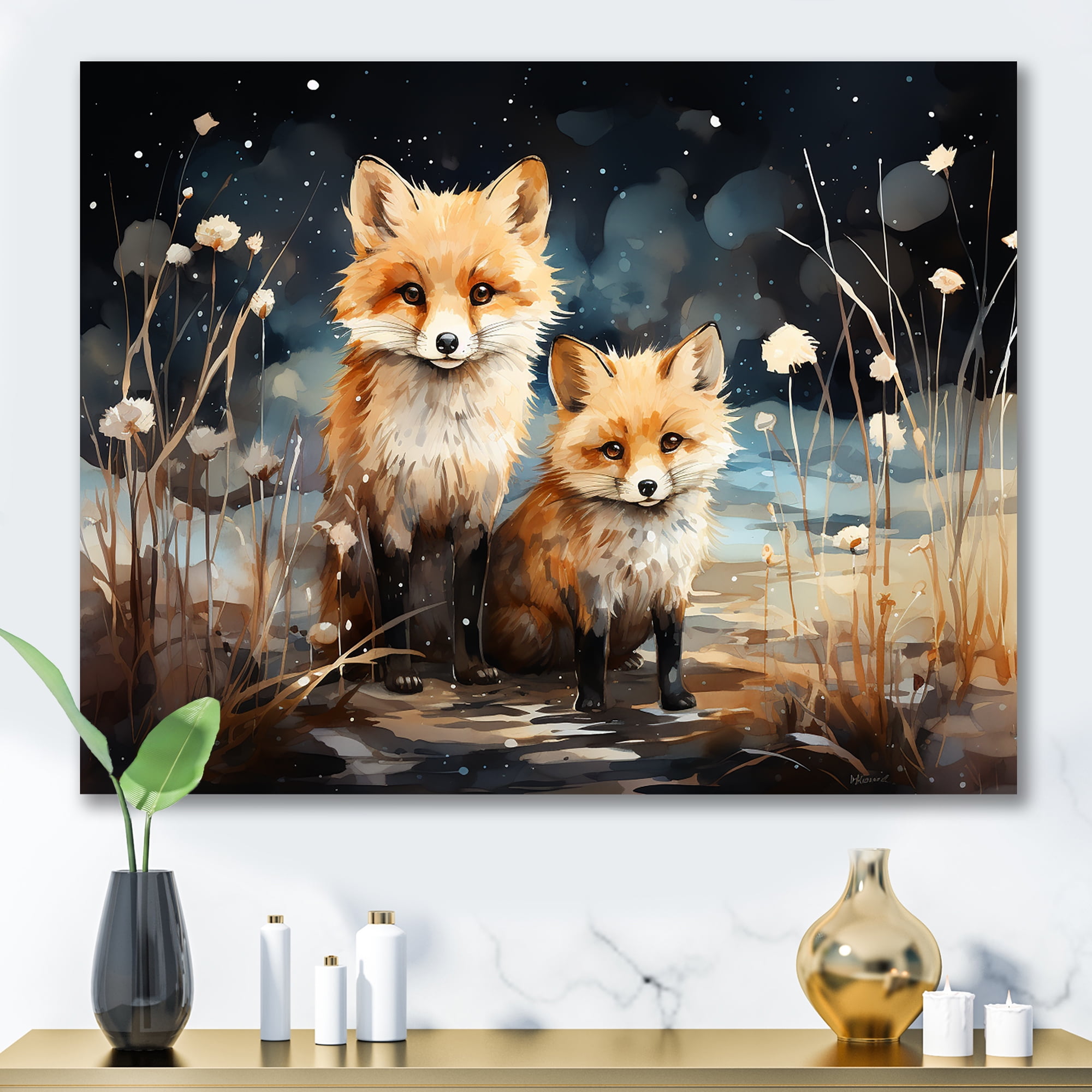 Designart "Cute Fox's Gaze in the Springtime I" Animals Wall Art ...