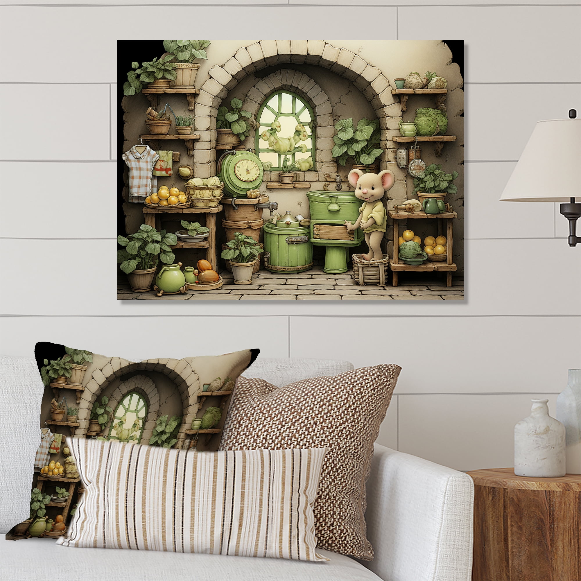 Designart "Cute mouse Mischief Kitchen In Green and White"Kitchen Metal ...