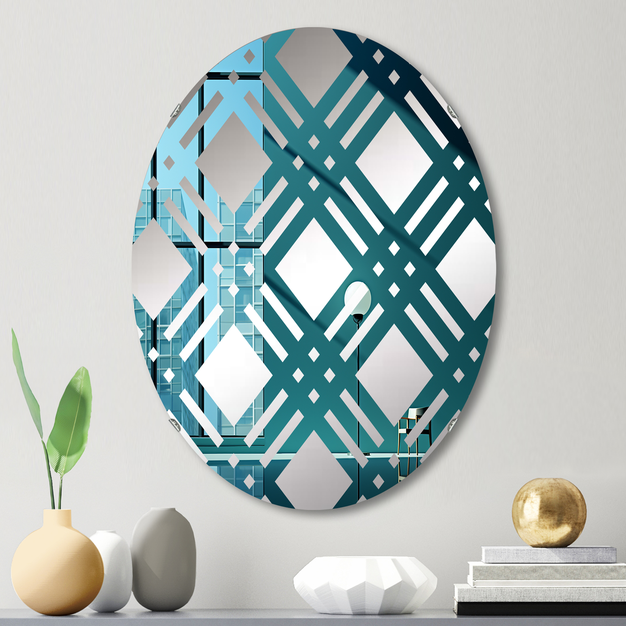 Designart "Cyan Stronghold Urban Imagery" Skyscrapers Plaid Round Wall ...