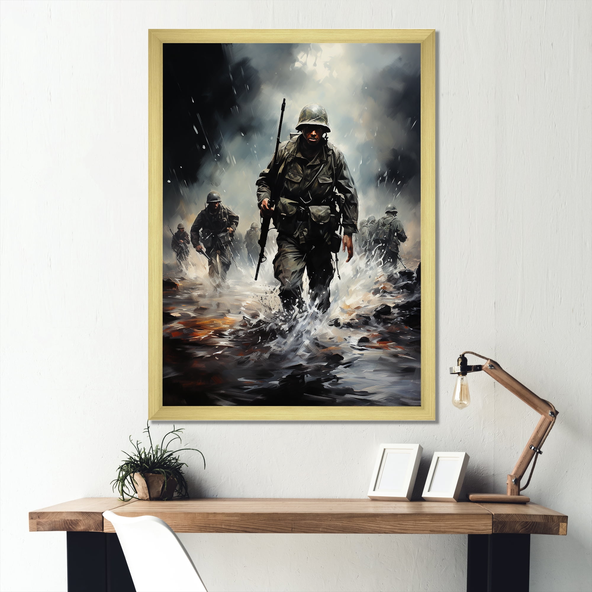 Designart "D-Day Invasion Army I" Americana Framed Wall Art - Global ...