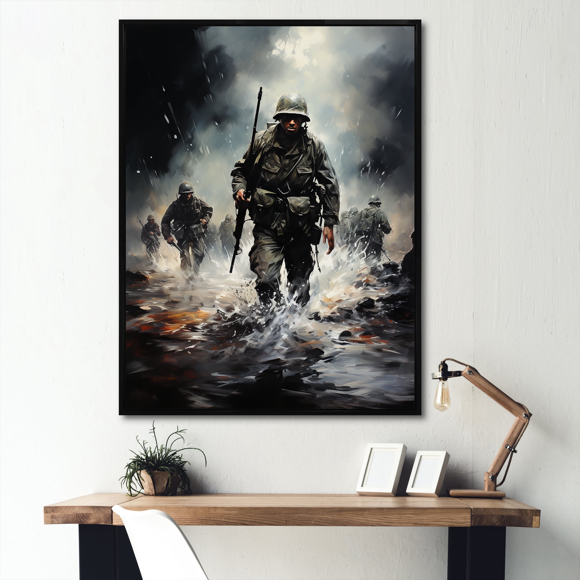 Designart "D-Day Invasion Army I" Americana Framed Wall Art - Global ...