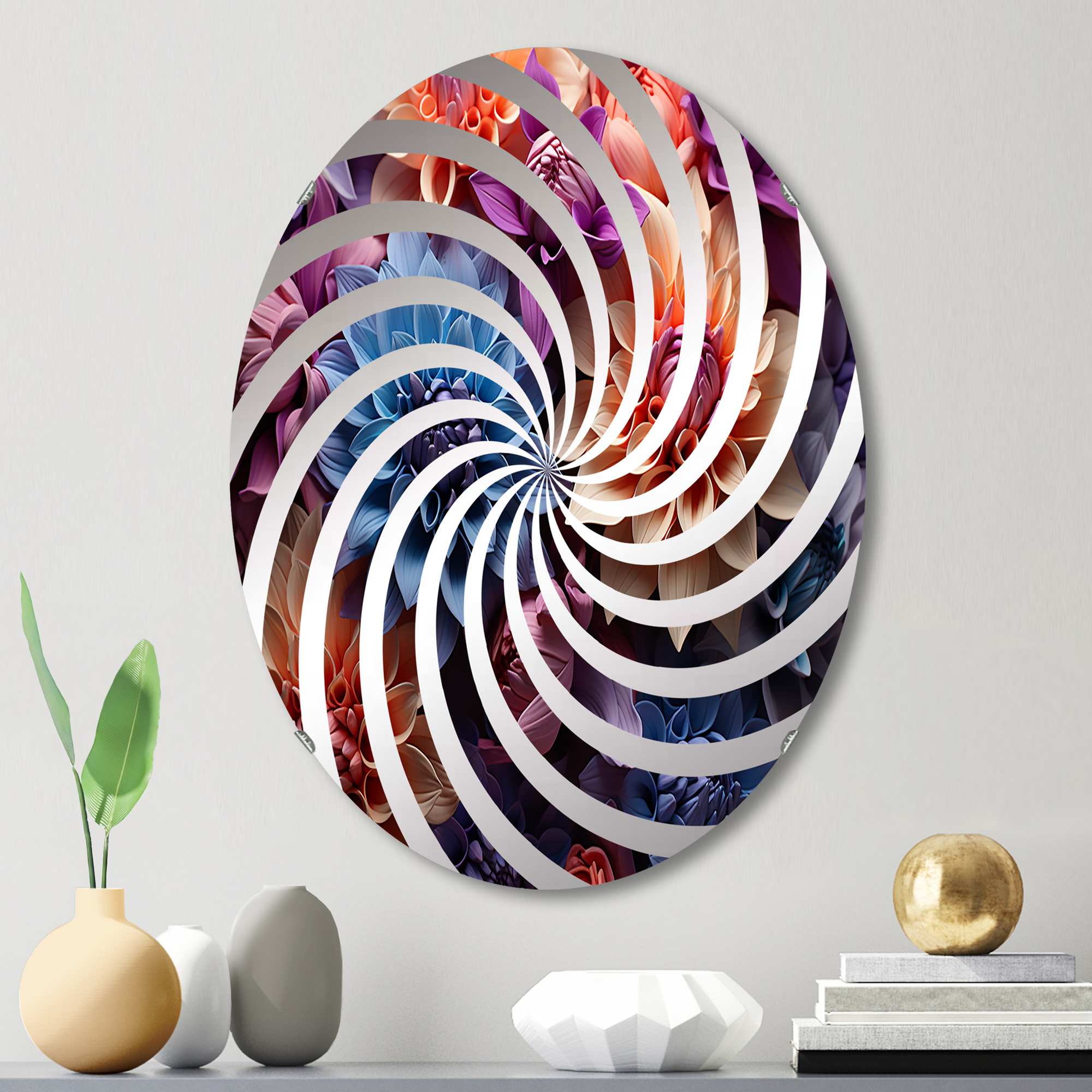 Designart "Dahlia landscape Vibrant Composition I" Floral Vortex Round ...