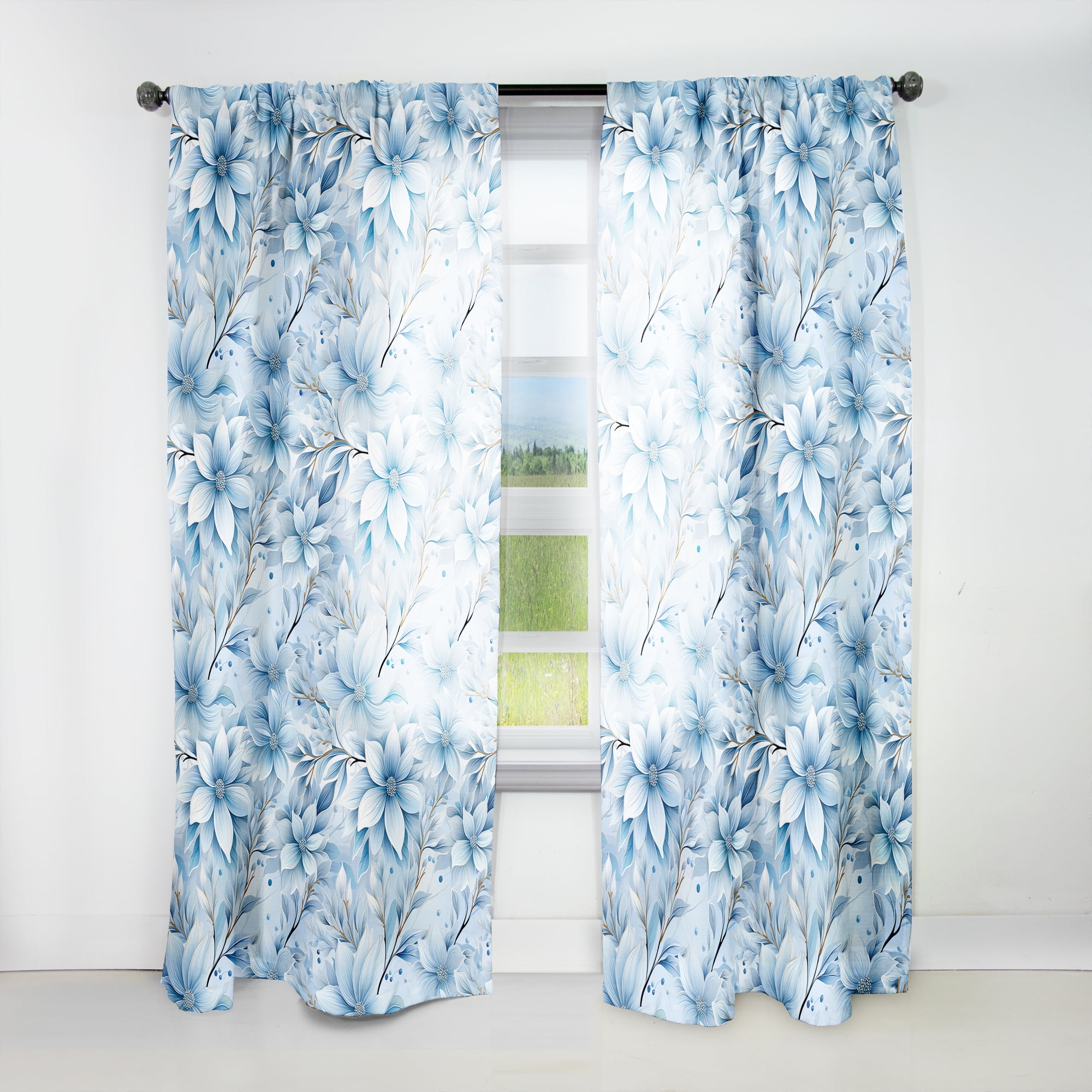 Designart "Daisy'S Arctic Breeze" Floral Curtain Panels - Walmart.com