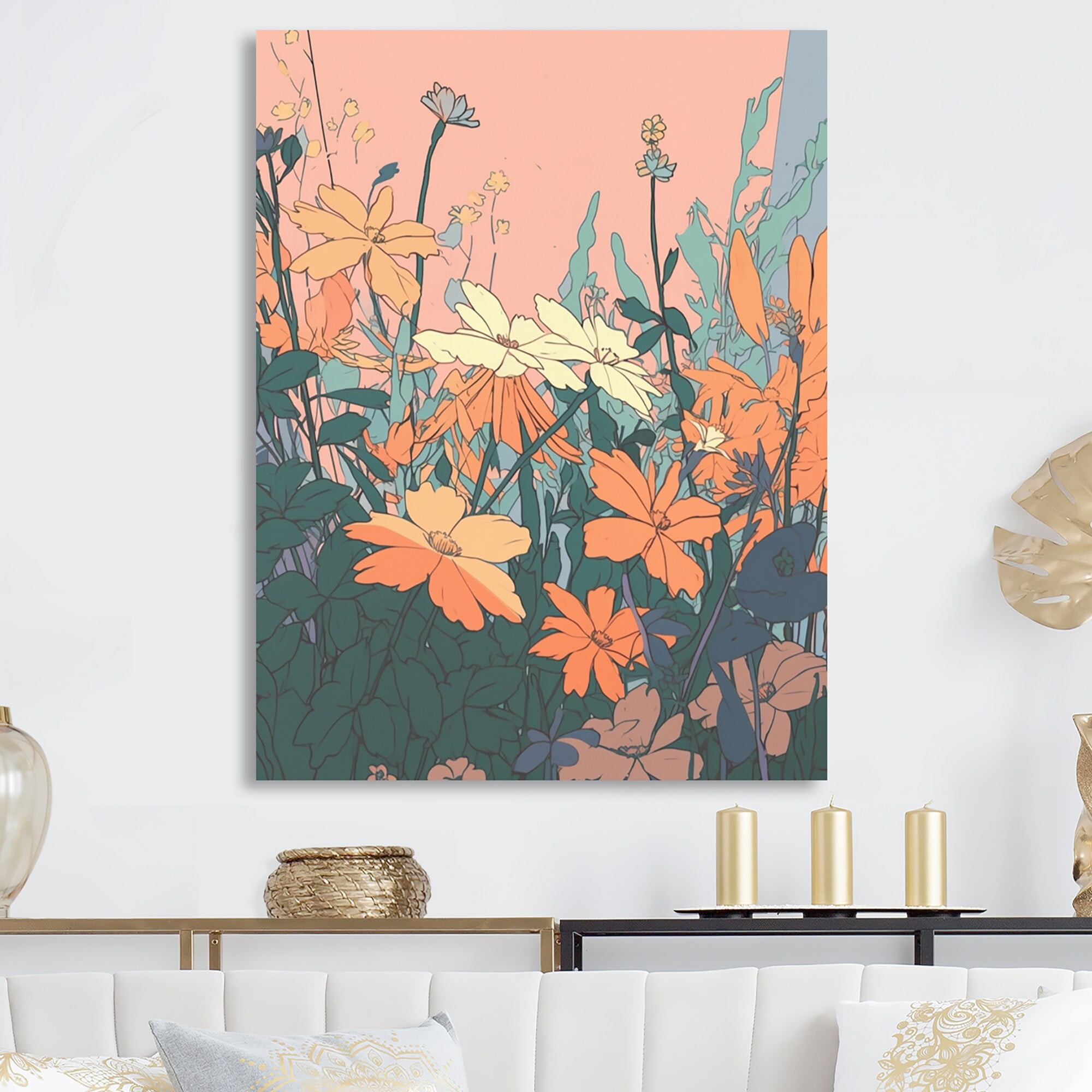 Designart "Daisy Vibes 90s II" Floral Daisy Metal Art Living Room ...