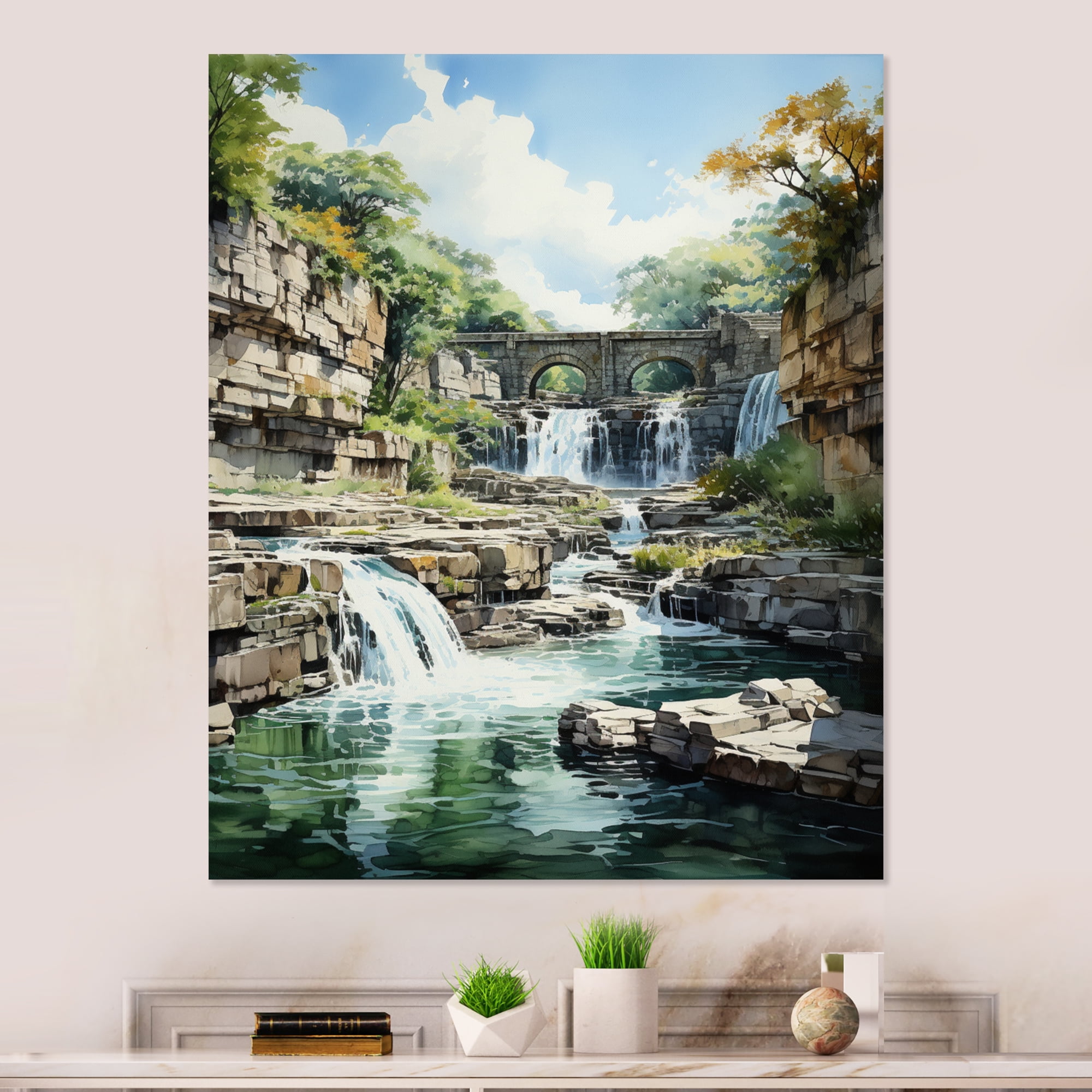 Designart "Dam Majestic Cascade expressionistic" Dams Metal Art Print ...