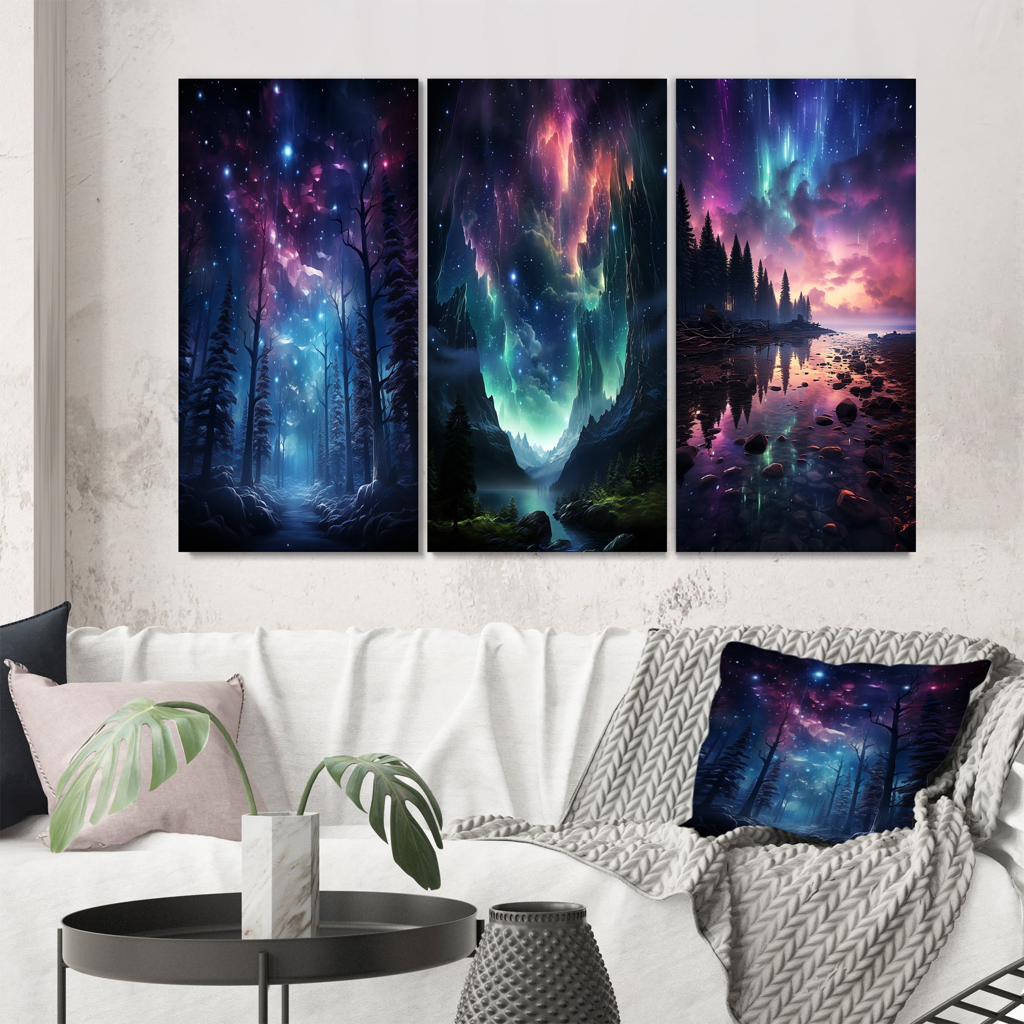 Designart "Dancing Lights of the Aurora Borealis V" Floral Wall Art Set ...