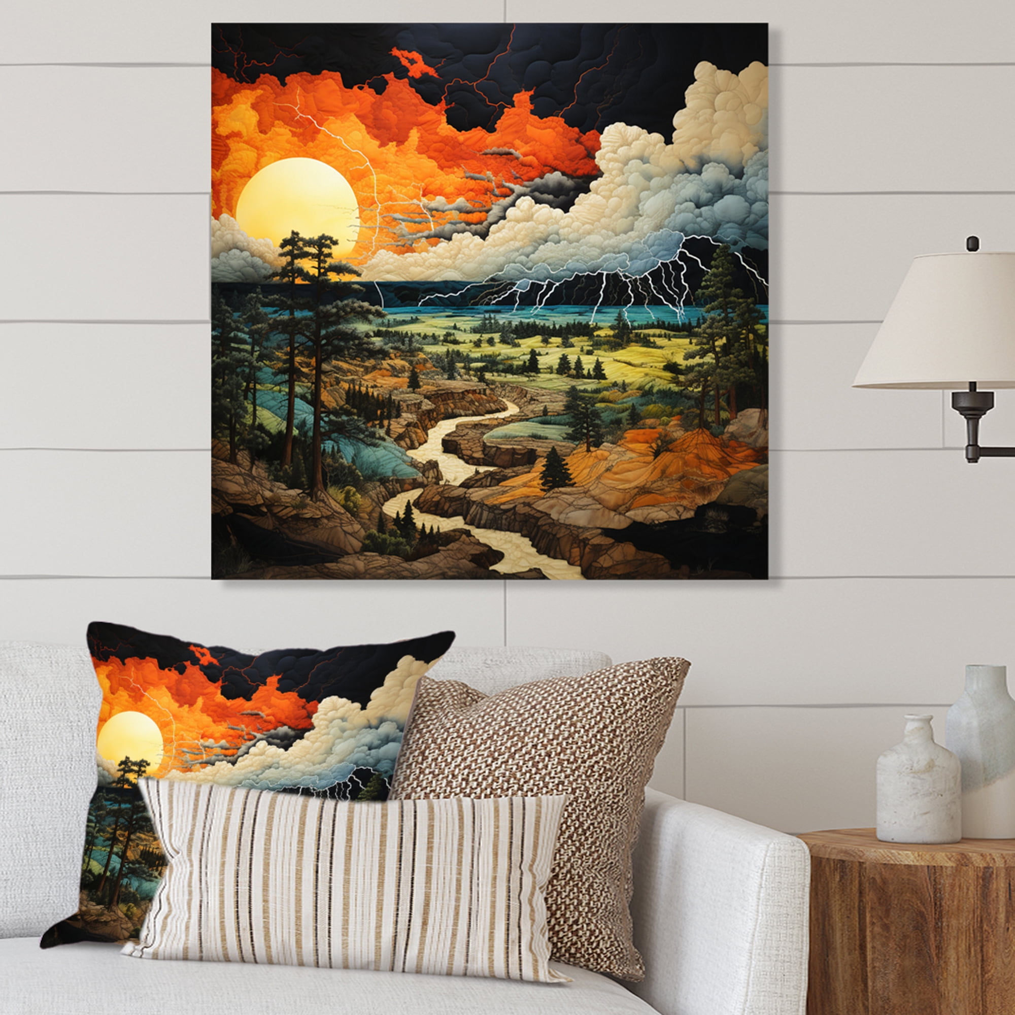 Designart "Dancing with Electric Lightning II" Landscapes Metal Wall ...