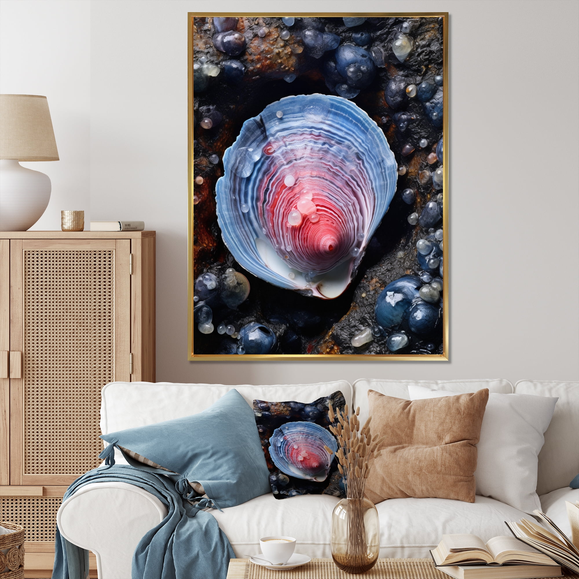 Designart "Dappled Depths Blue Clam art painting" Animals Floater ...