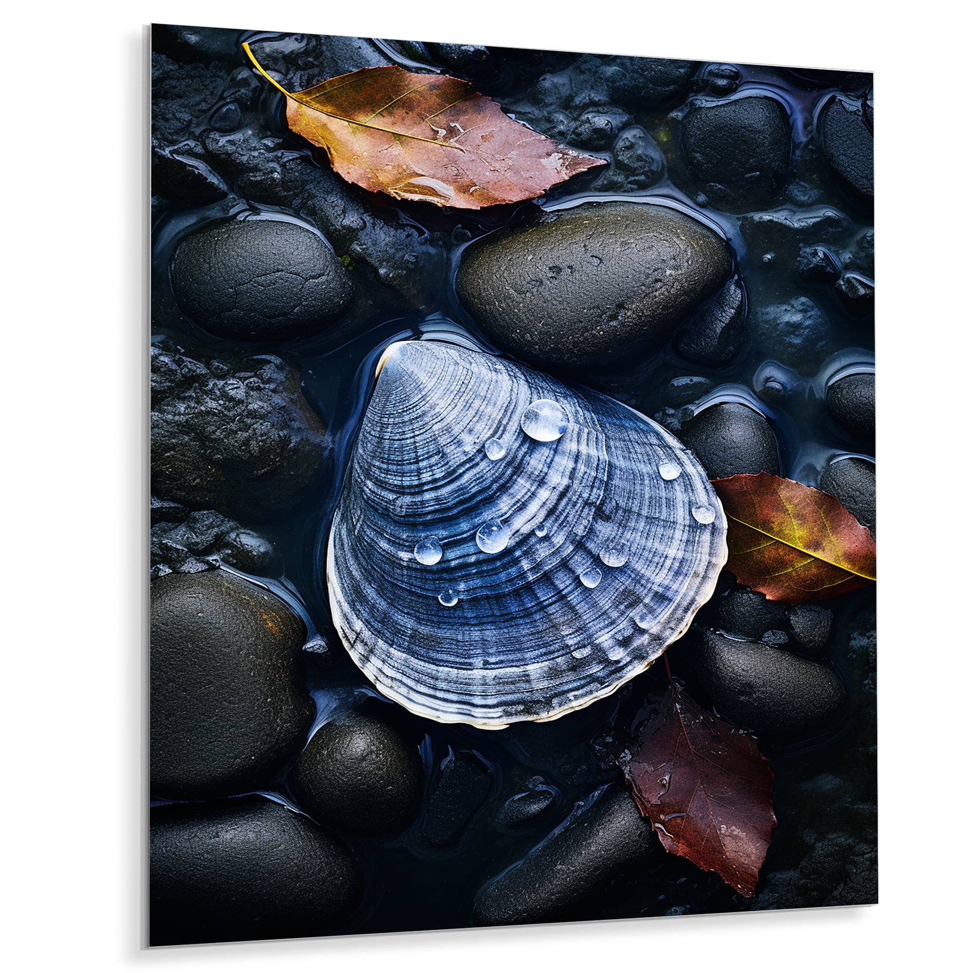 Designart "Dappled Depths Grey Clam painting" Clam Metal Art Living ...