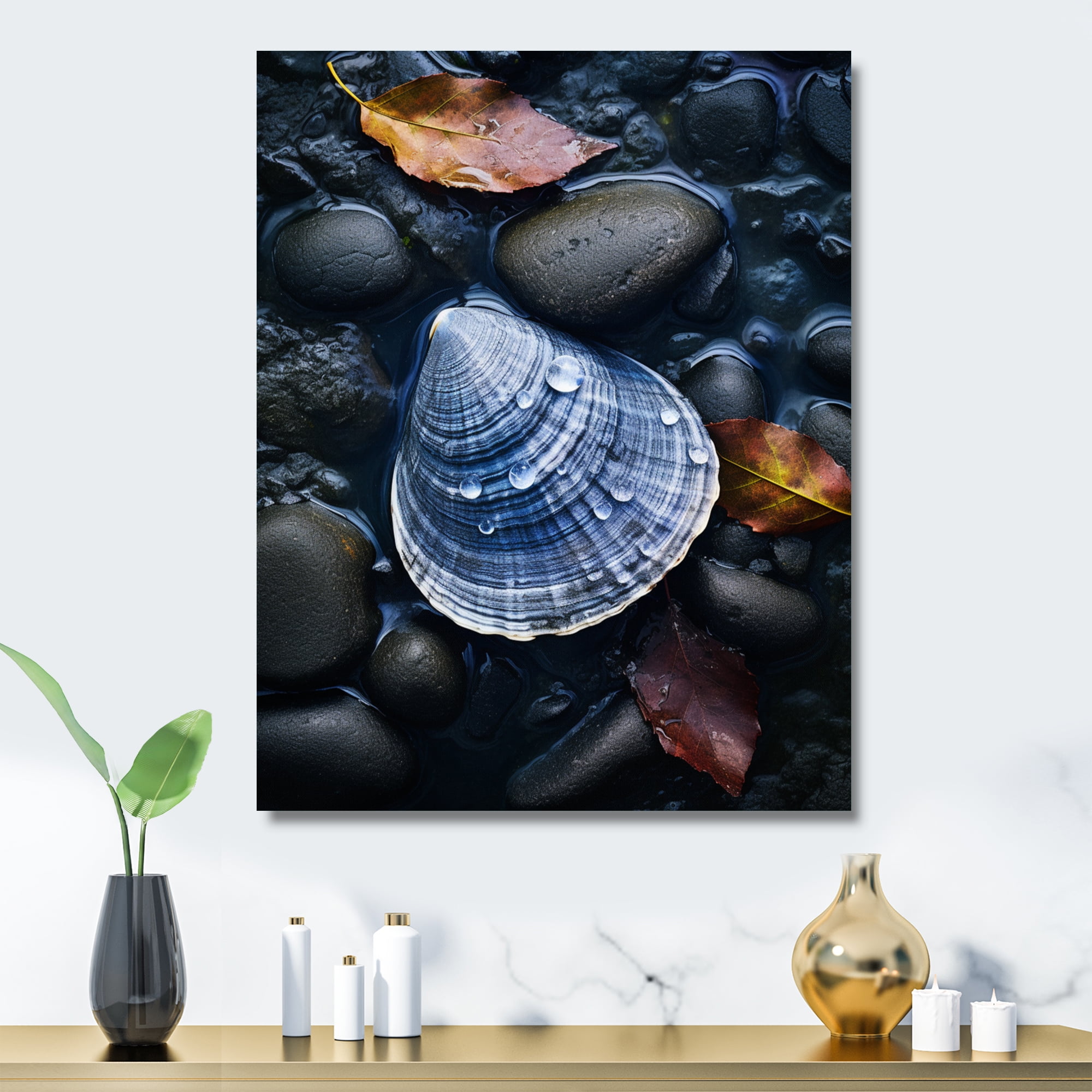 Designart "Dappled Depths Grey Clam painting" Clam Metal Art Living ...
