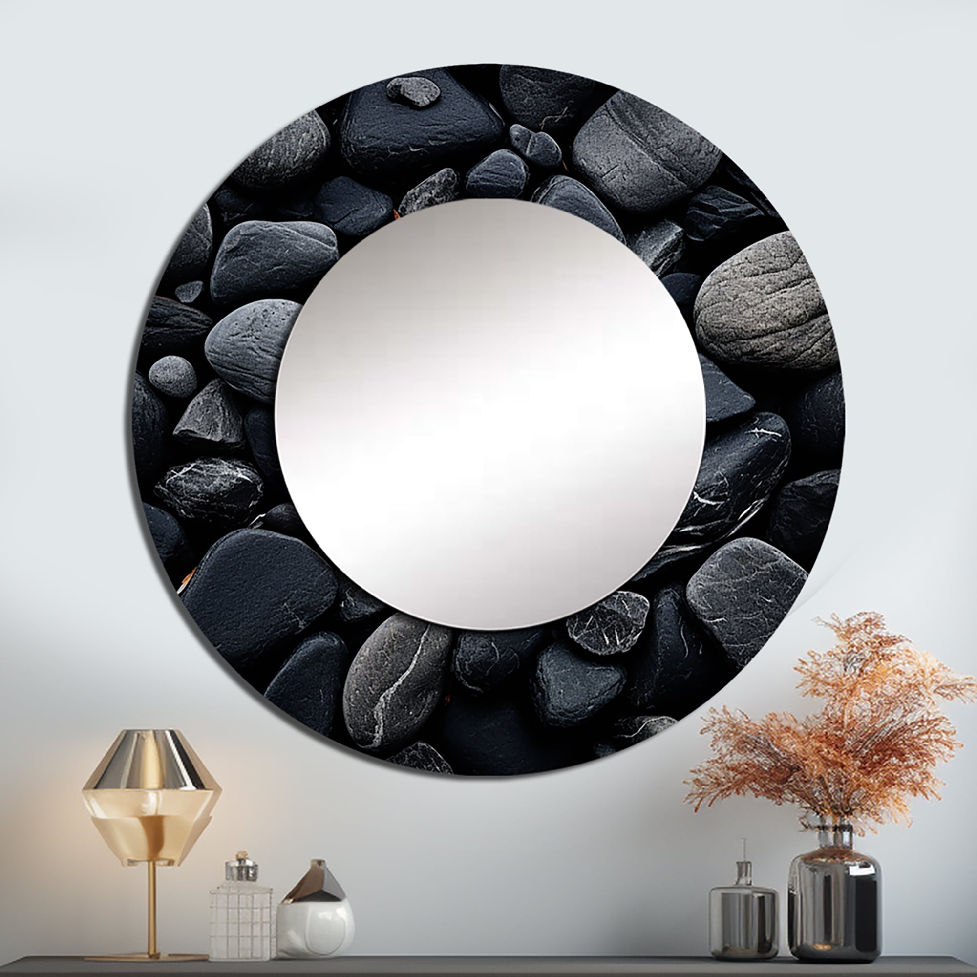 Designart "Dark Minimalist Stone View" Stone Geode Round Mirror Wall ...