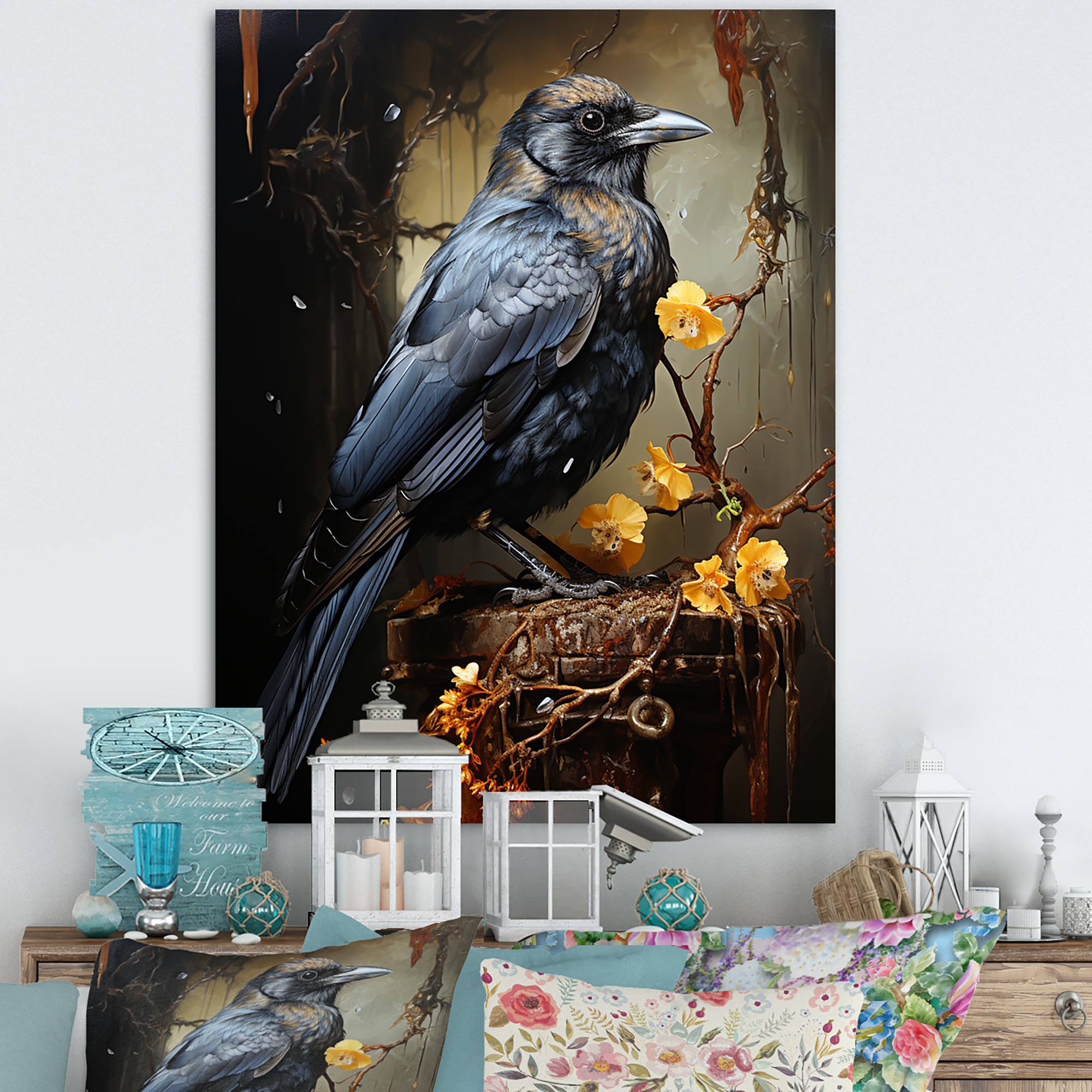 Designart "Dark Shadows Bring Mysterious Mood" Animals Bird Wall Art ...