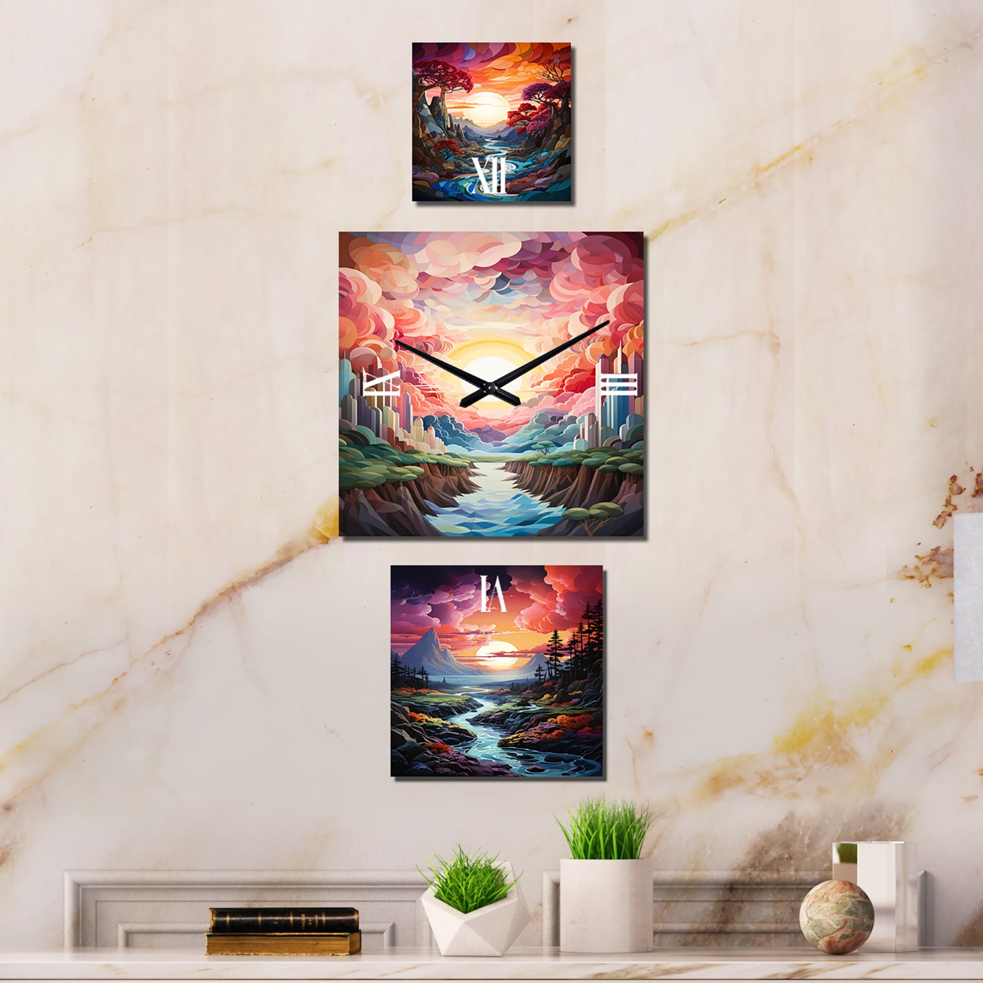Designart "Dawn's Spectrum on Peaks" Rainbow Oversized Wall Clock - Set ...