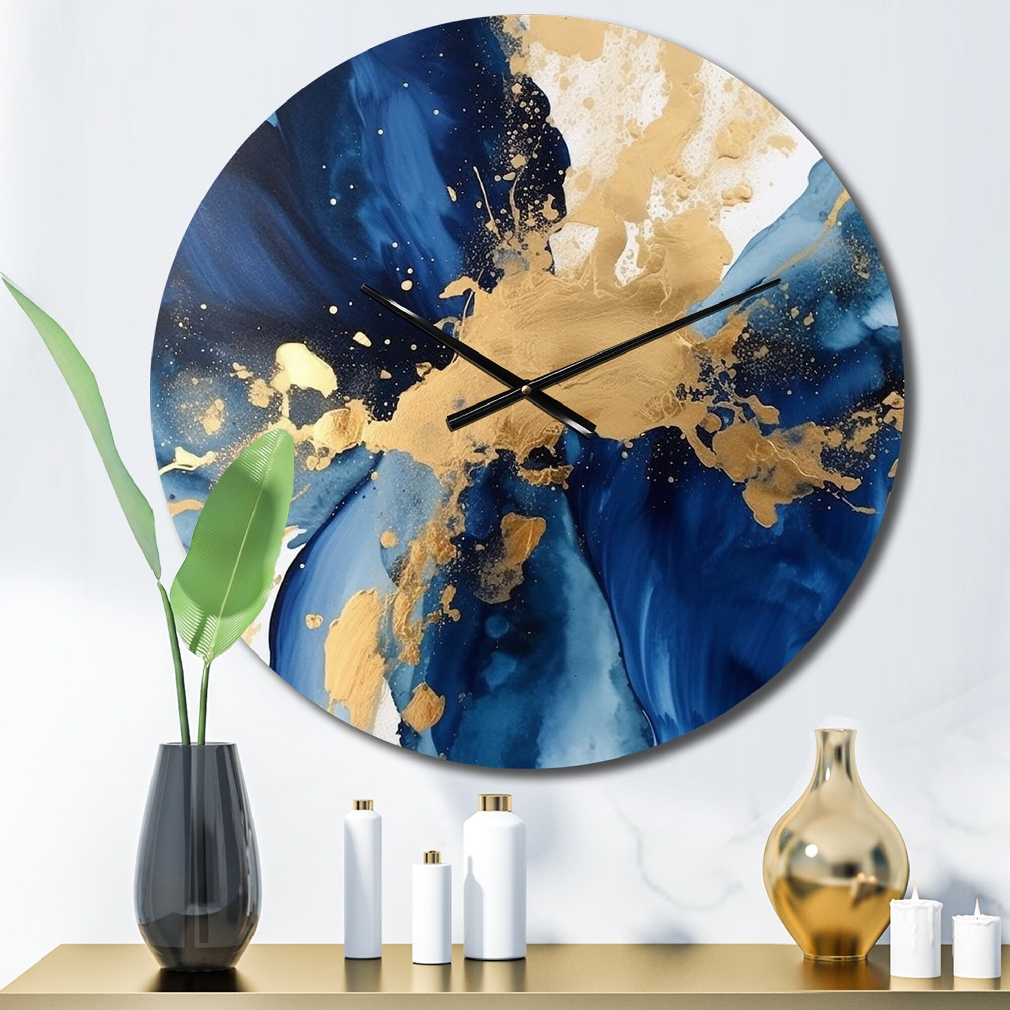 Designart "Deep Blue and Gold Strokes V III" Fractals Oversized Wall ...