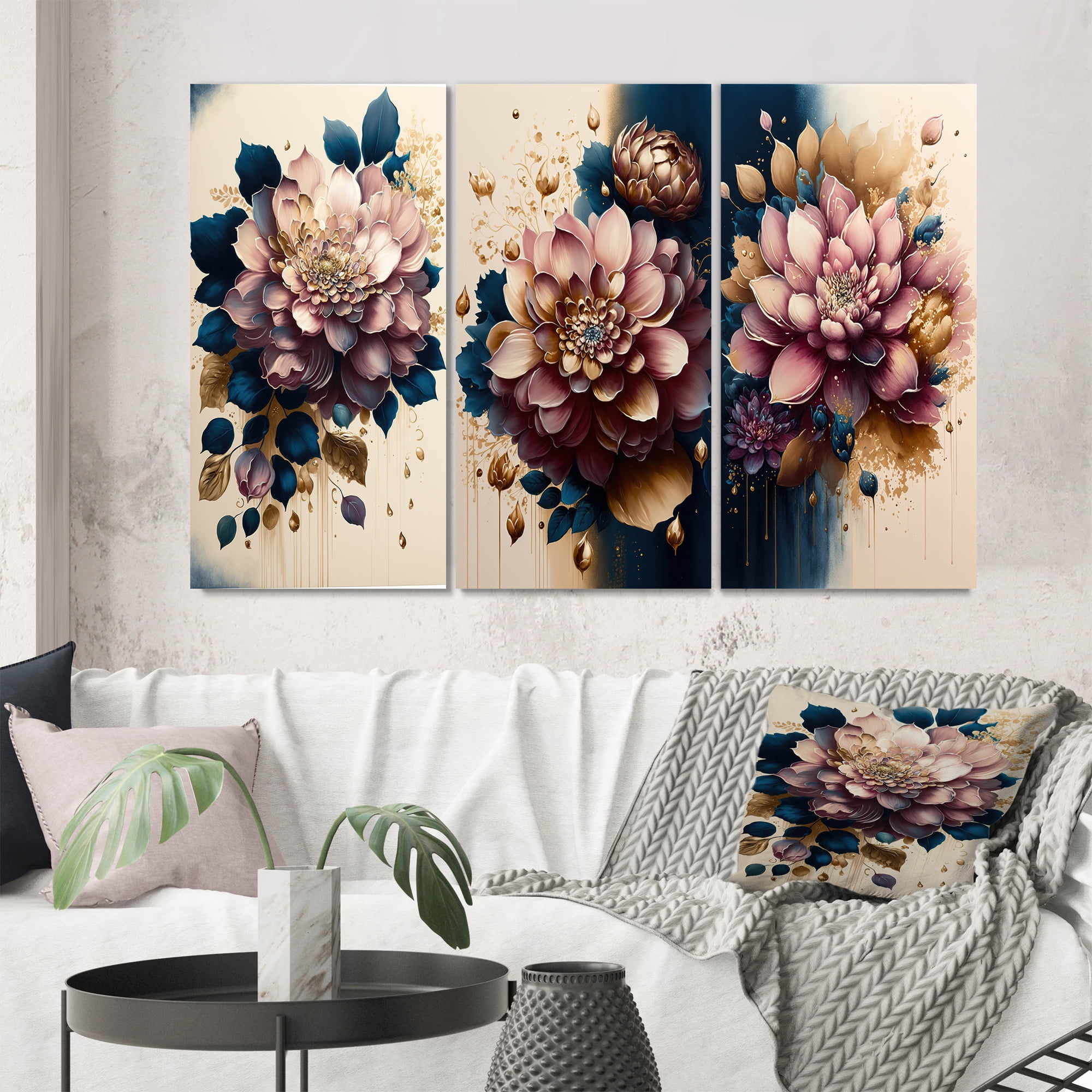 Designart "Deep Pink Dahlia Artistry I" Floral & Botanical Wall Art Set ...