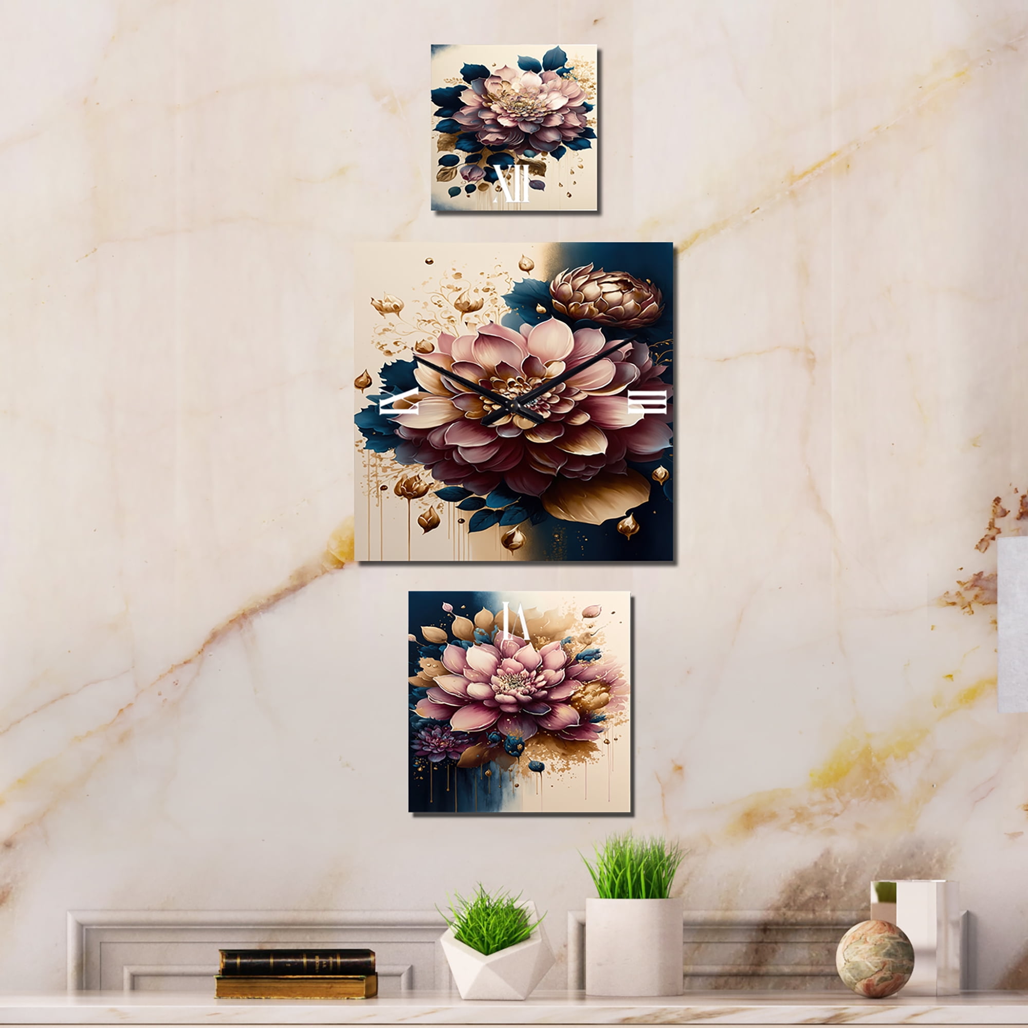 Designart "Deep Pink Dahlia Artistry I" Dahlia Multipanel Clock For ...