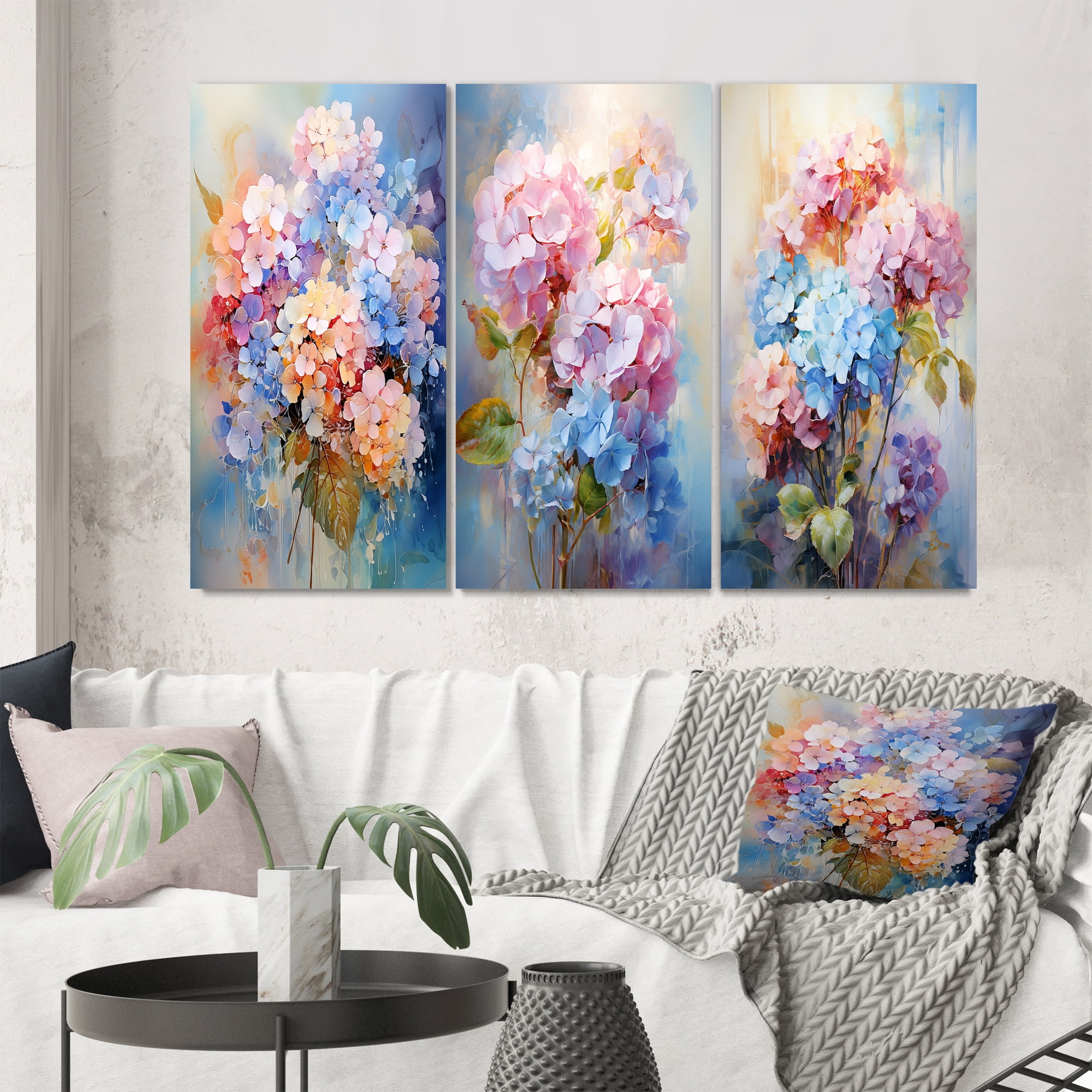 Designart "Delicate Pastel Hydrangea Bouquet IV" Hydrangea Wall Art Set ...