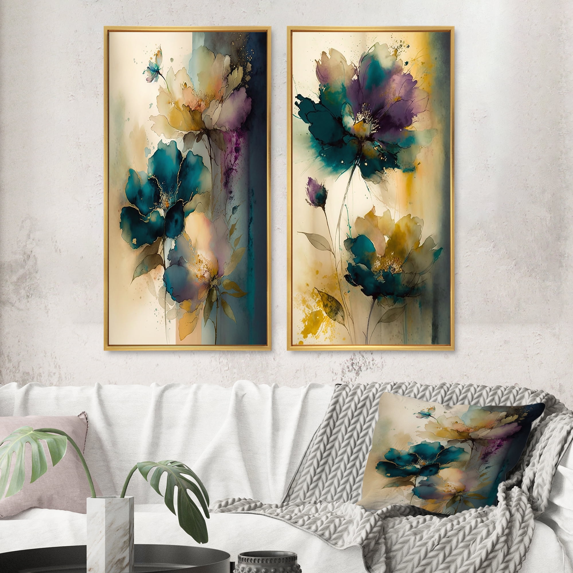 Designart "Delicate Retro Watercolor Wildflower Blossoms" Flowers ...