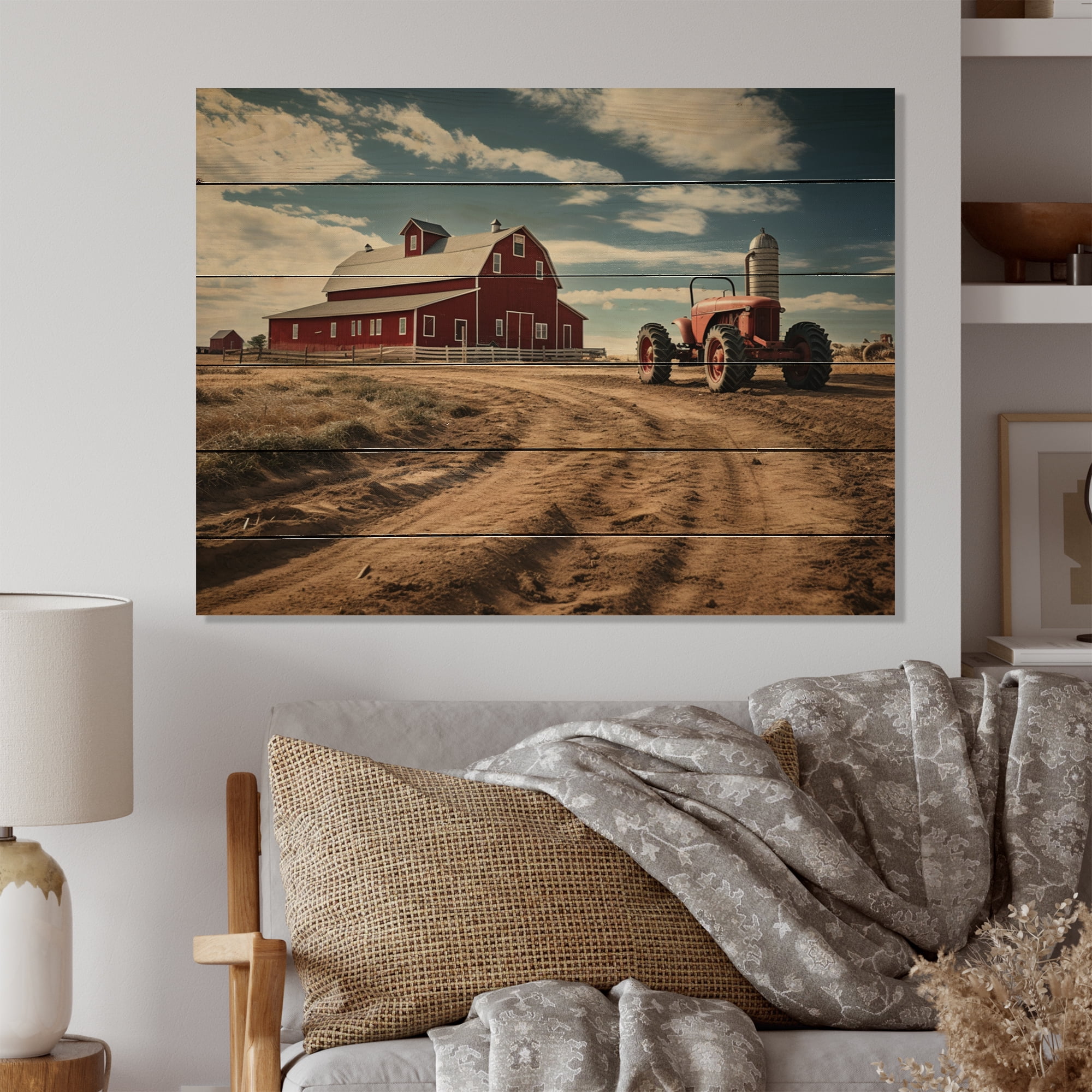 Designart "Delight Muted Farm Farmstead art painting III" Farmhouse ...