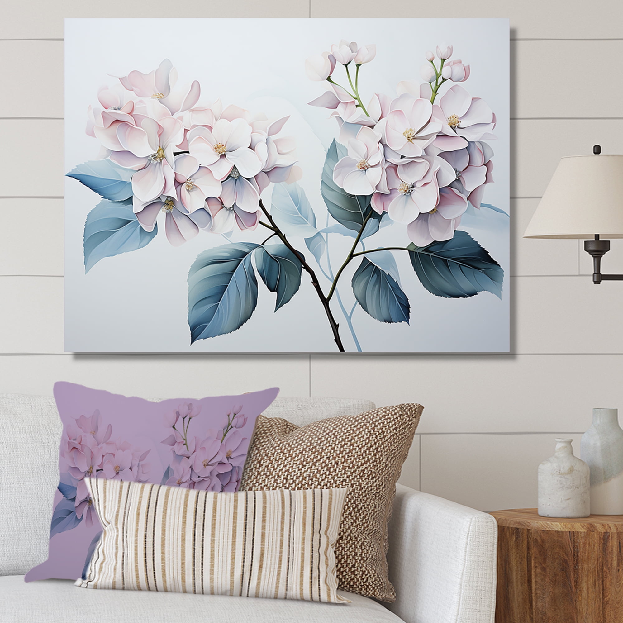 Designart "Delightful Grey Minimalist Hydrangea III" Hydrangea Canvas ...