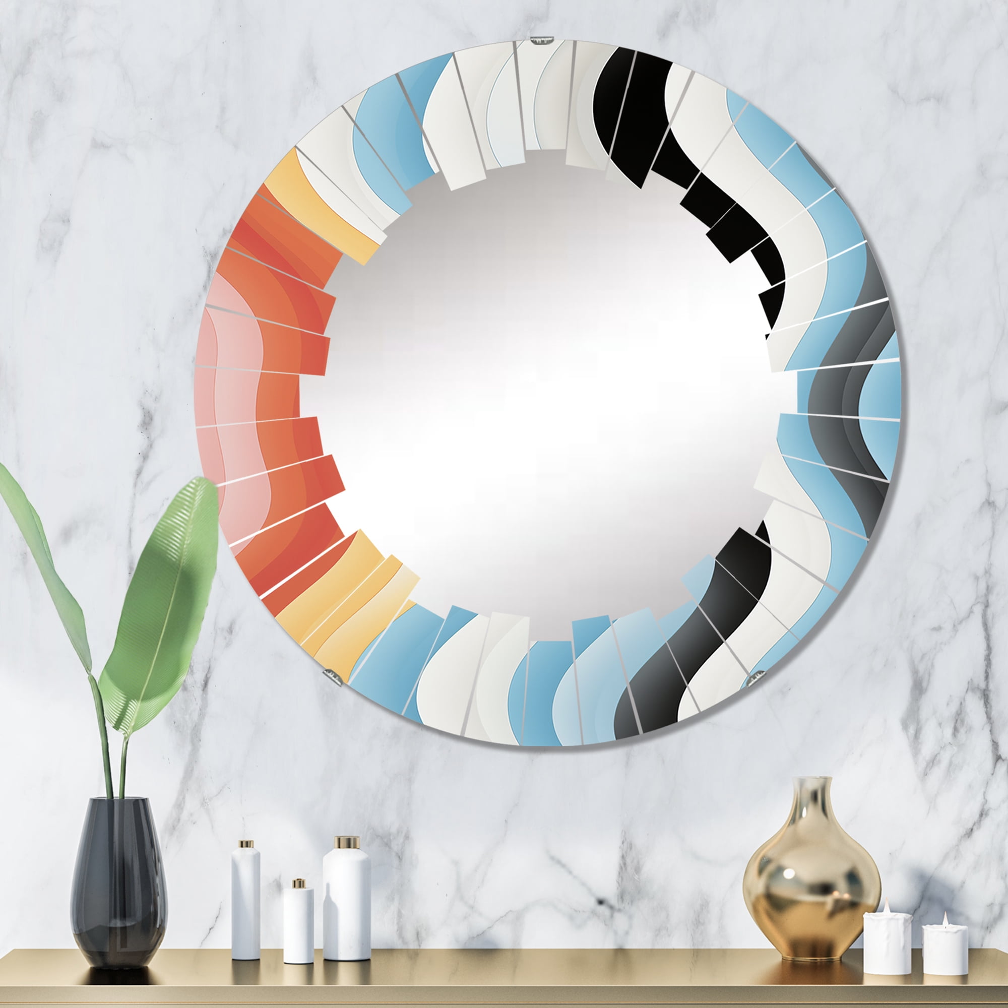 Designart "Delirium of Straight Lines in Op Art I" Abstract Round Wall ...