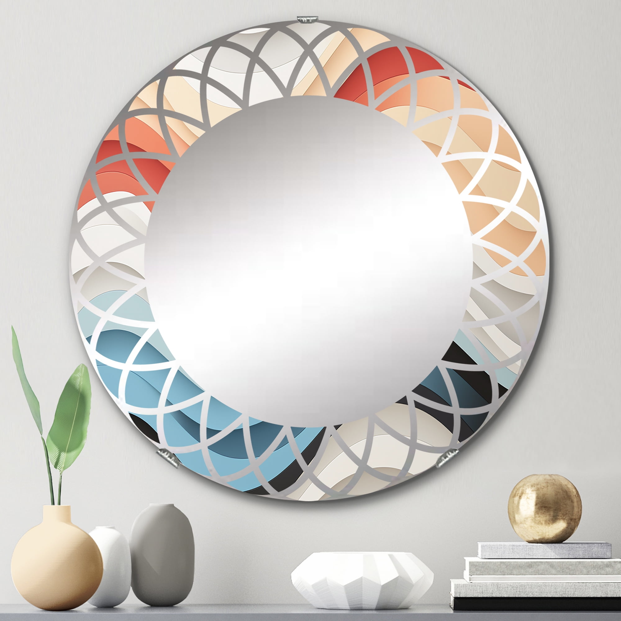 Designart "Delirium of Straight Lines in Op Art II" Modern Round Wall ...