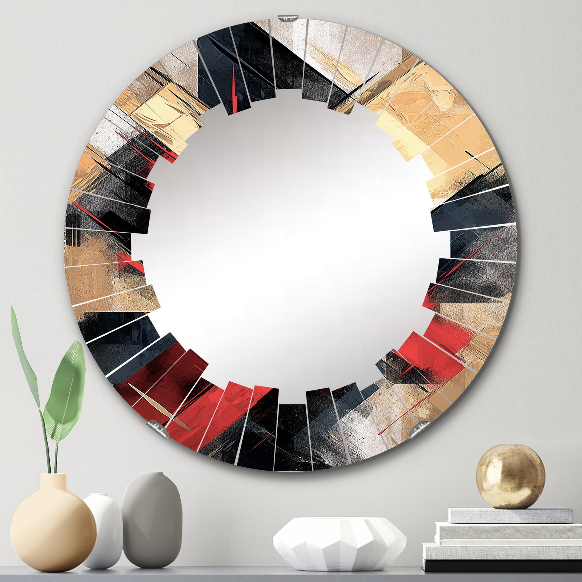 Designart "Depth Corner in Red and Black II" Abstract Shapes Round Wall ...