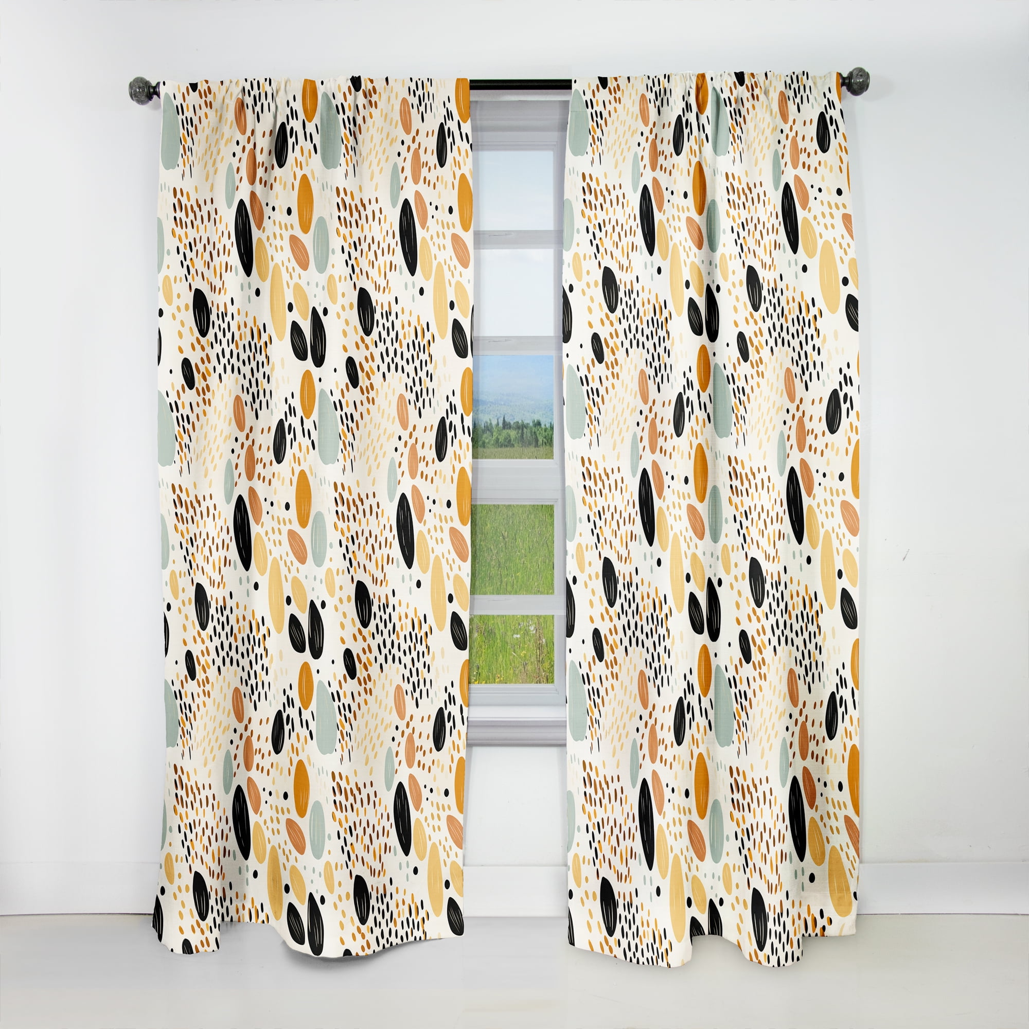 Designart "Desert Mirage Black And Beige I" Abstract Blackout Curtain ...
